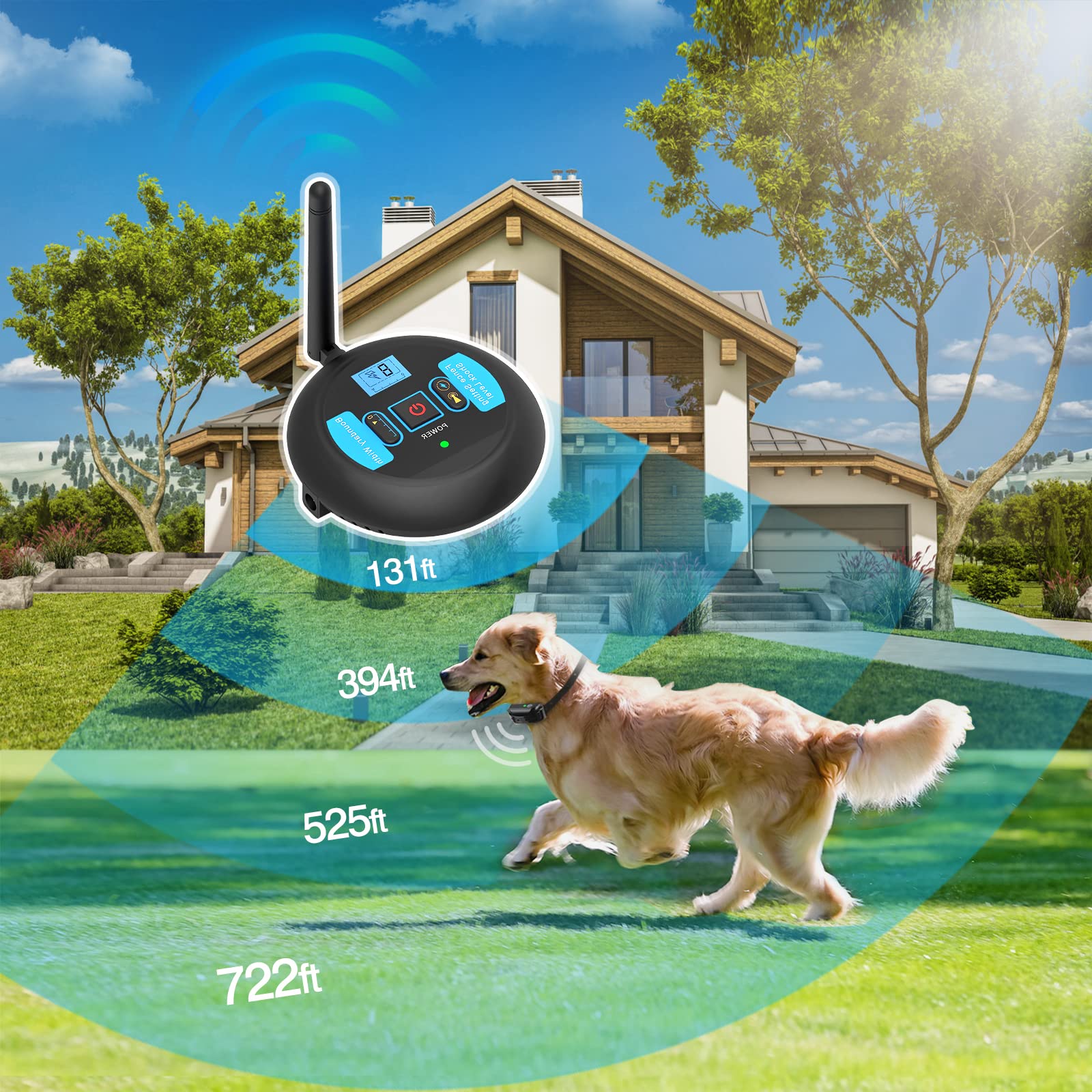 Rivulet Electric Wireless Dog Fence System Electric Fence Automatic Trigger Pet Shock Containment Boundary System Adjustable Range Up to 722ft-IPX8 Waterproof Rechargeable Collar, Small Medium Large