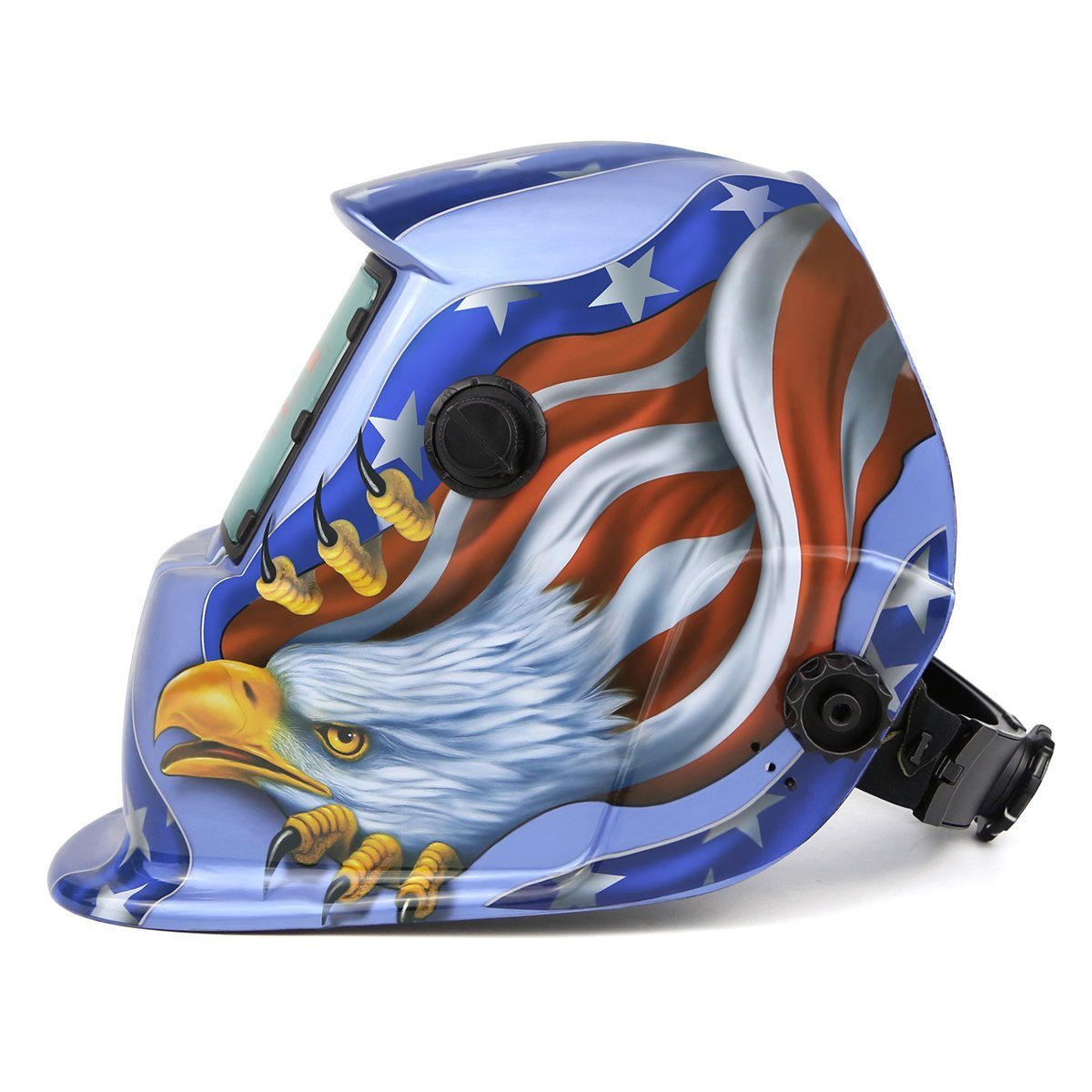 Solar Power Auto Darkening Welding Helmet Blue Eagle Design with Wide Lens Adjustable Shade Range 4/9-13 for Mig Tig Arc Weld Grinding Welder Mask