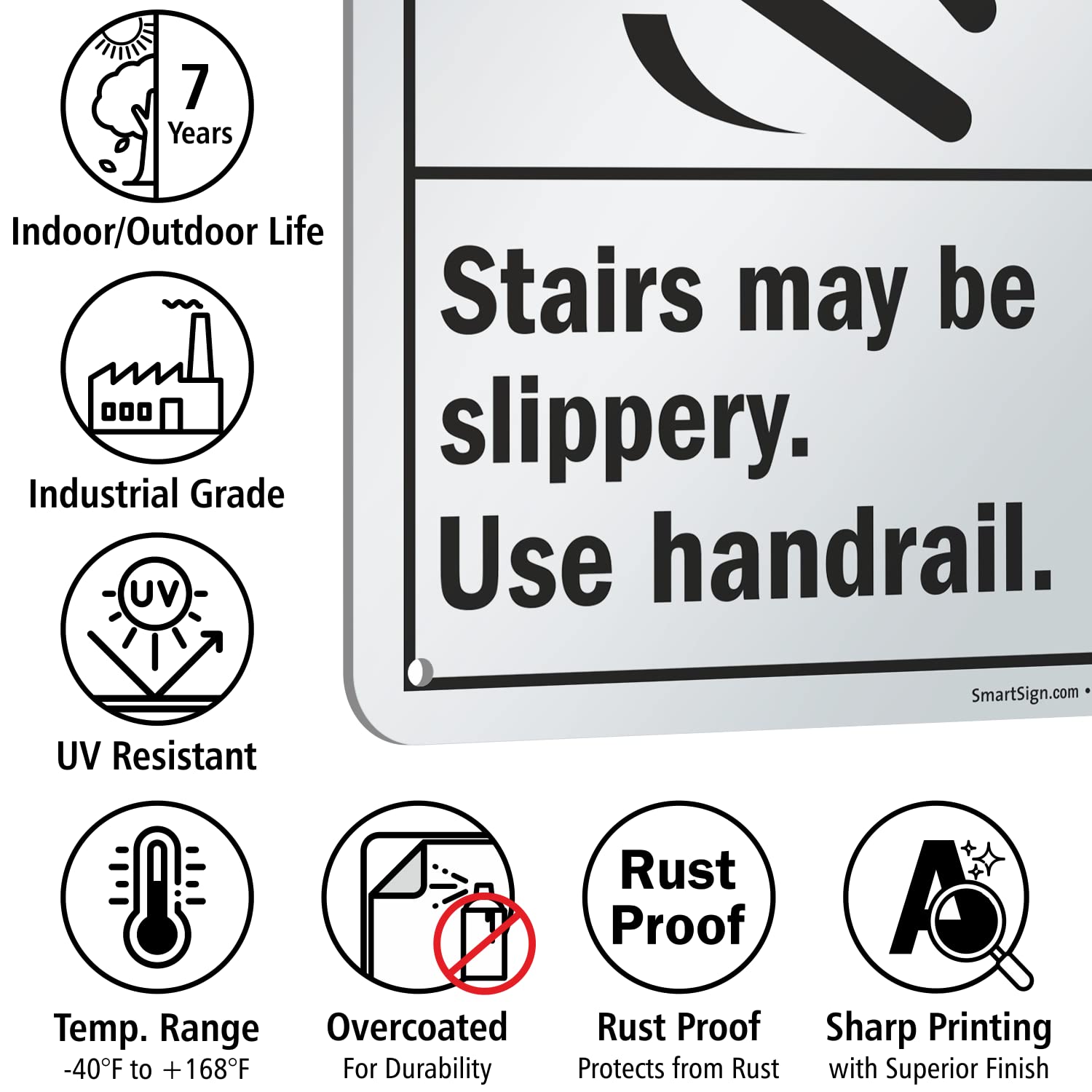 SmartSign - S-8293-PL-10 "Danger - Stairs May Be Slippery. Use Handrail" Sign | 7" x 10" Plastic