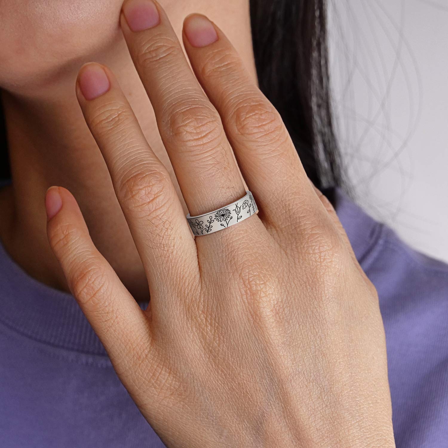 SIMONLY You Belong Among The Wildflowers Ring 925 Sterling Silver Engraved Wedding Band Ring Personalized Nature Jewelry (7)