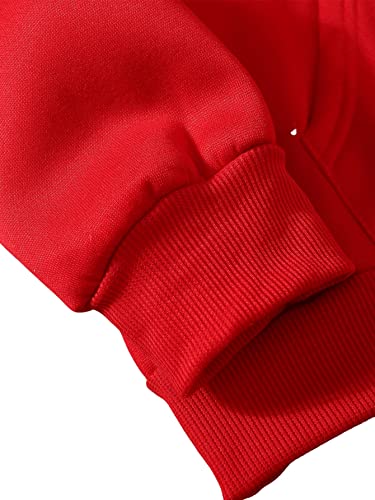 SweatyRocks Women's Graphic Long Sleeve Thermal Hoodie Kangaroo Pocket Drawstring Sweatshirt Red Heart M