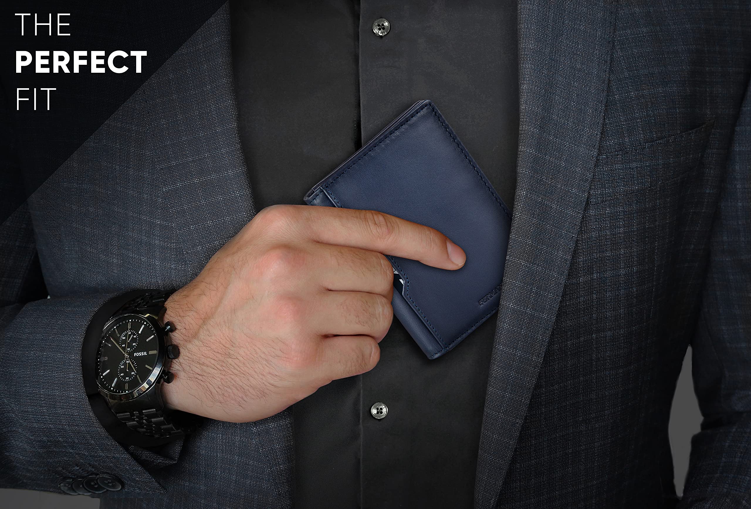 SERMAN BRANDS - Wallets for Men Slim Mens leather RFID Blocking Minimalist Card Front Pocket Bifold Travel Thin (Luxe Blue 5.0)