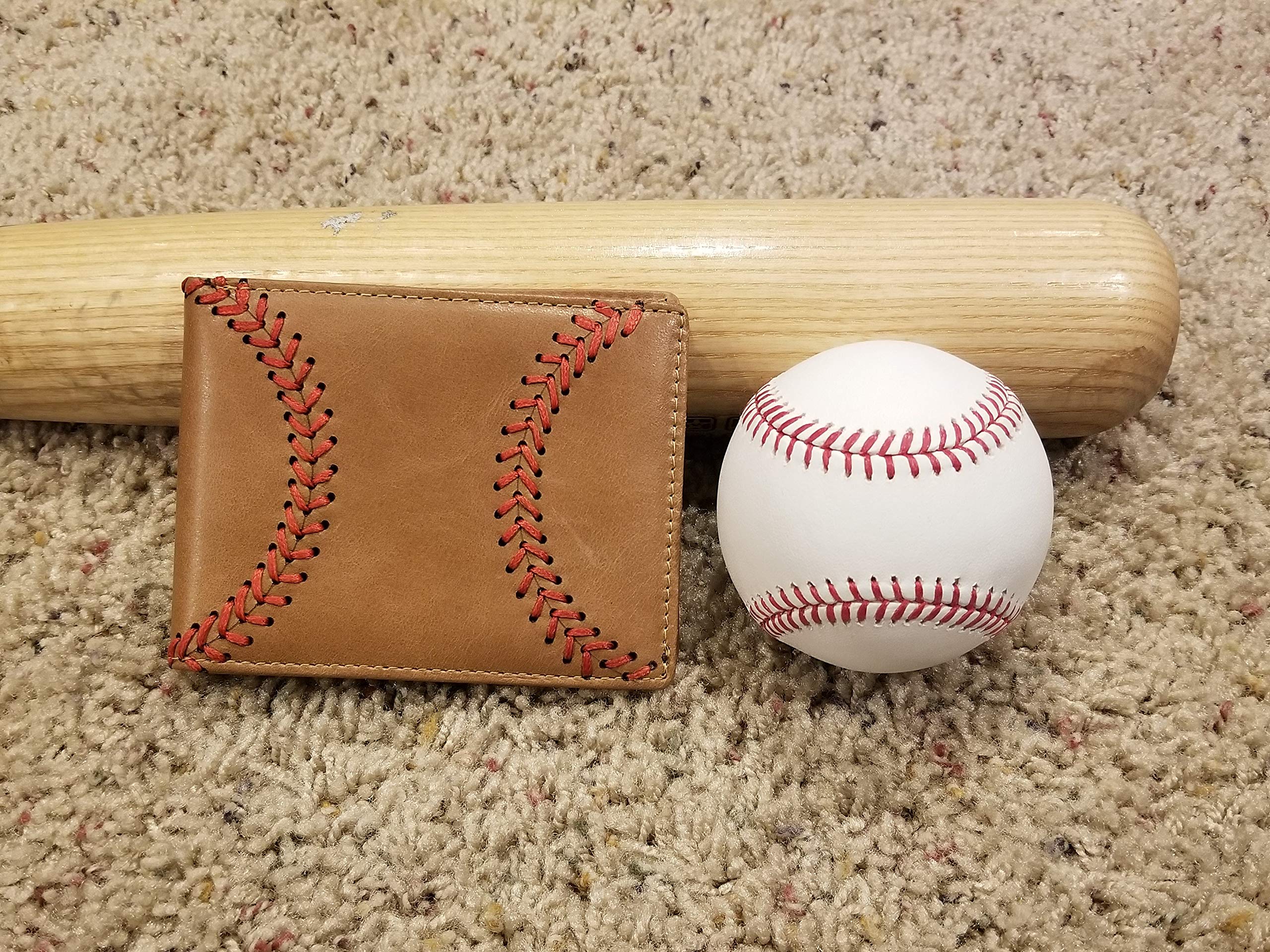Tan Leather Baseball Seam Bi-Fold Wallet