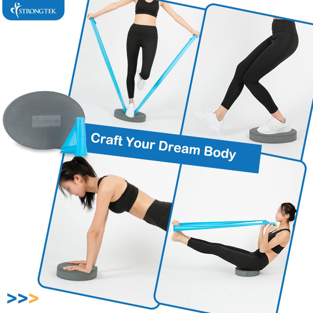 StrongTek Foam Balance Pad with Resistance Bands for Stability, Core Strengthening, Body Toning, and Knee Injury Prevention, Comfortable, Durable, Yoga Mat for Physical Therapy, Suitable for All Ages