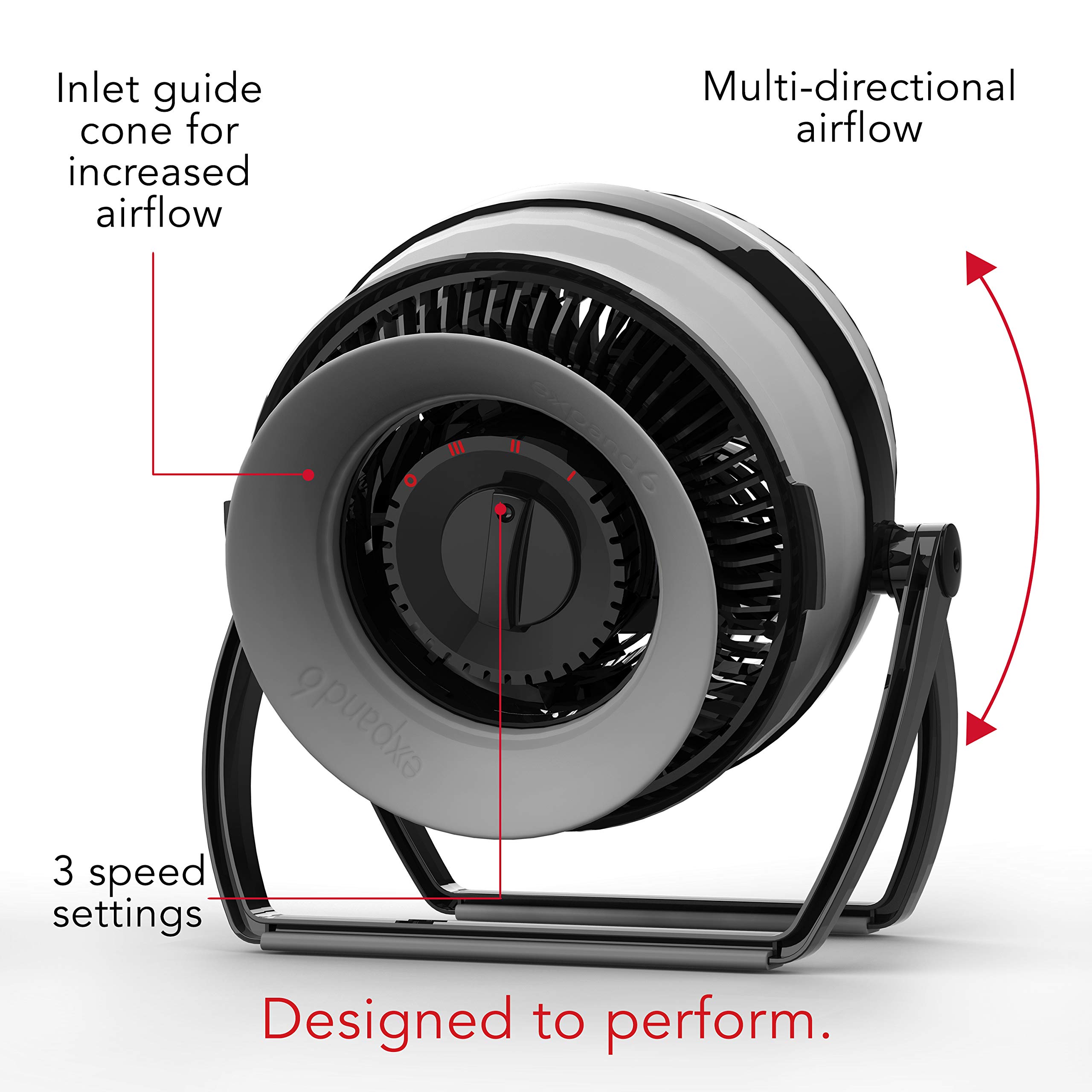 Vornado - CR1-0354-06 EXPAND6 Small Travel Air Circulator Fan with Collapsible Body, Built-in Carry Handle, Integrated Cord Storage, Multi-Directional Airflow, Black/Gray