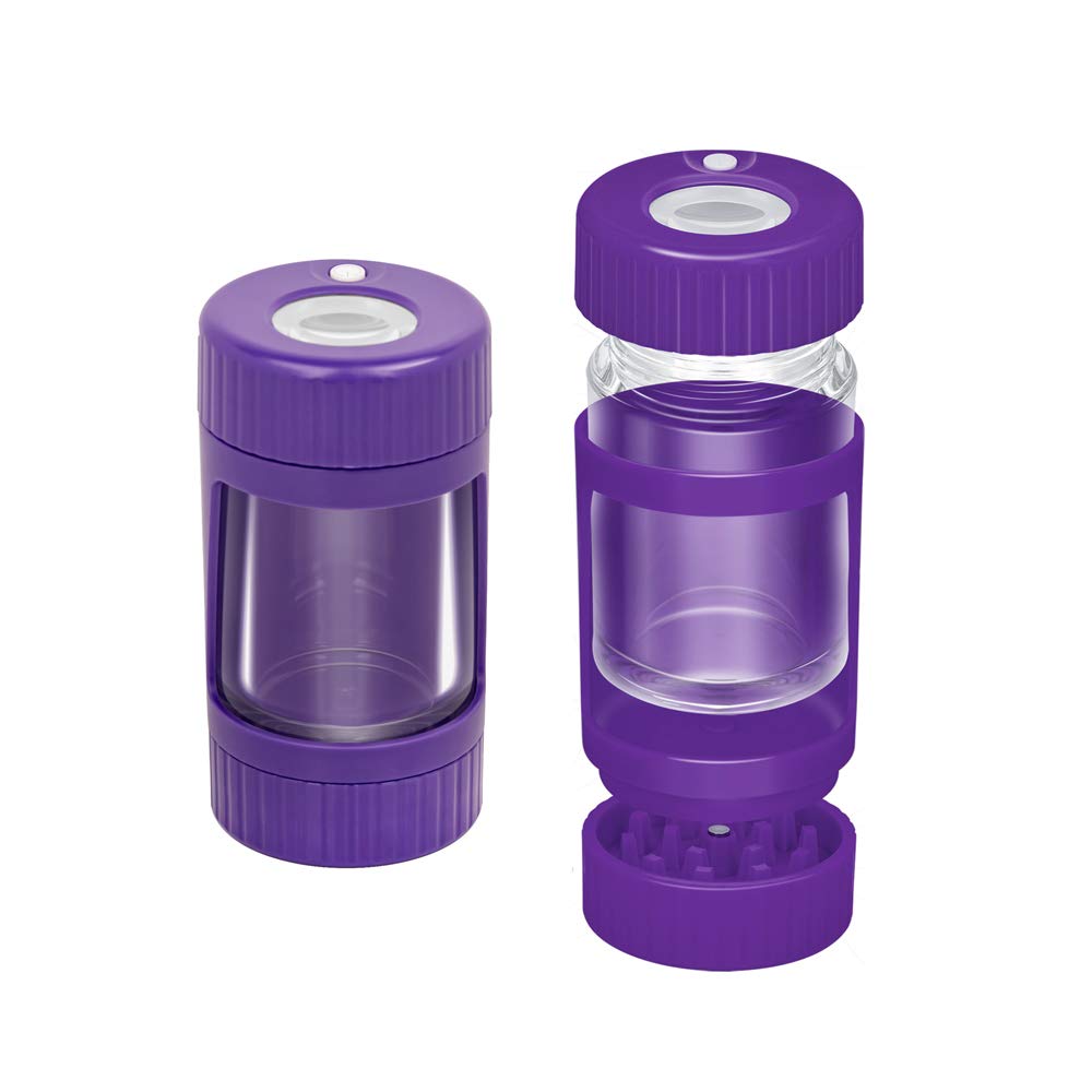 Stash Jar Light-Up LED Glass Air Tight Storage Jars Smell Proof Jar 8 Times Magnifying Viewing Jar,Glow Jar with Grinder,Portable Herb Container 110ml,Keep Foods Dry and Fresh (Purple, No Grinder)