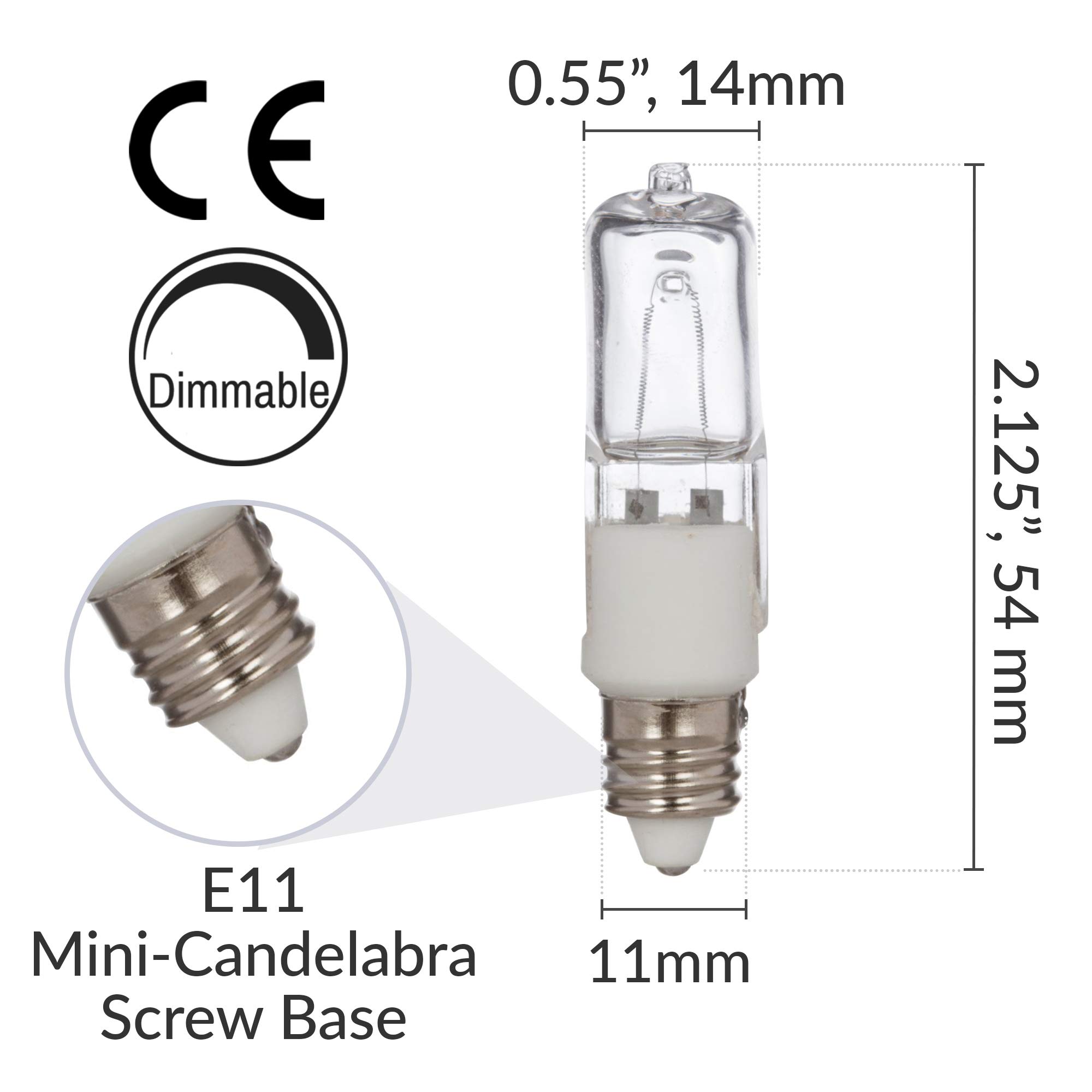 Simba Lighting Halogen E11 T4 50 Watt 560lm 120 Volt Light Bulb (4 Pack) for Chandeliers, Pendants, Table Lamps, Cabinet Lighting, Mini-Candelabra Base, 50W JD 110V 120V 130V Warm White 2700K Dimmable
