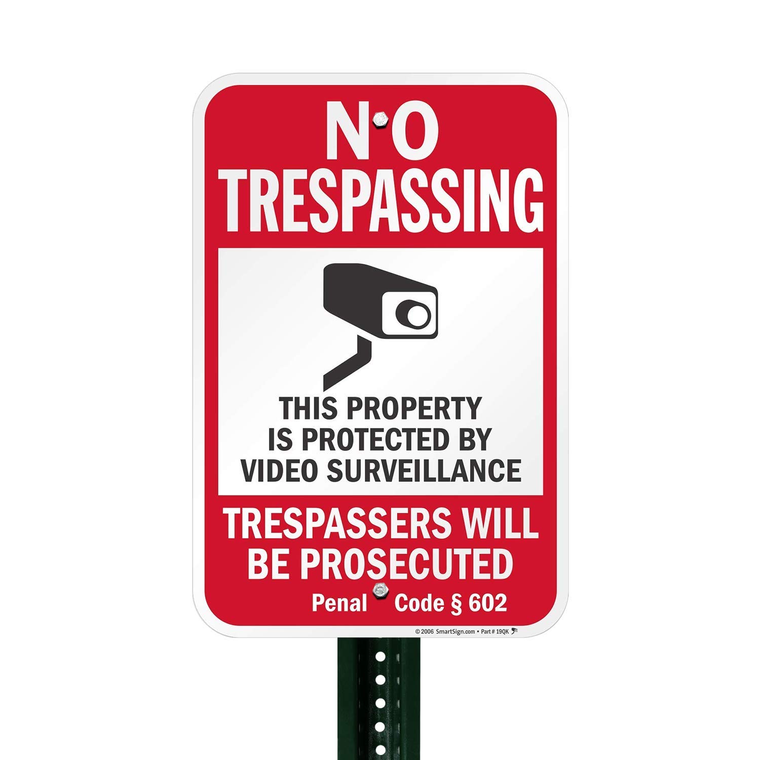 SmartSign "No Trespassing - Property Protected by Video Surveillance, Trespassers Prosecuted" Official California Sign | 12" x 18" Aluminum