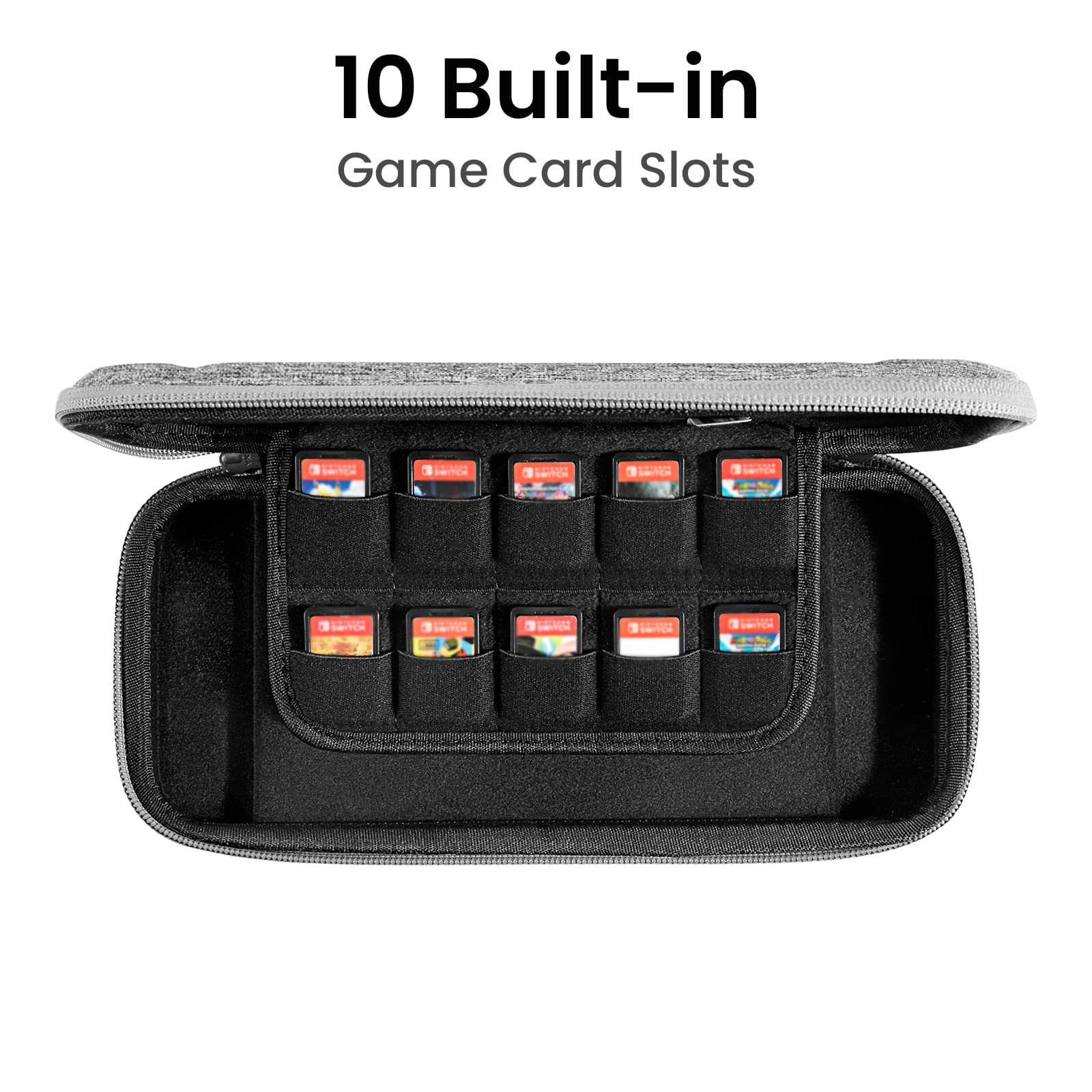 tomtoc Switch Case for Nintendo Switch, Slim Switch Sleeve with 10 Game Cartridges, Protective Switch Carry Case for Travel, with Original Patent and Military Level Protection, Gray Blue