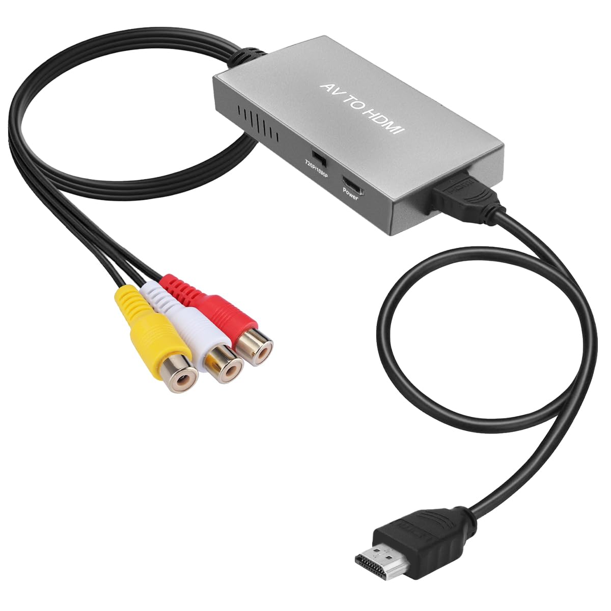 Tengchi RCA to HDMI Converter, Composite to HDMI Adapter Support 1080P PAL/NTSC Compatible with PS one, PS2, PS3, STB, Xbox, VHS, VCR, Blue-Ray DVD Players-Grey
