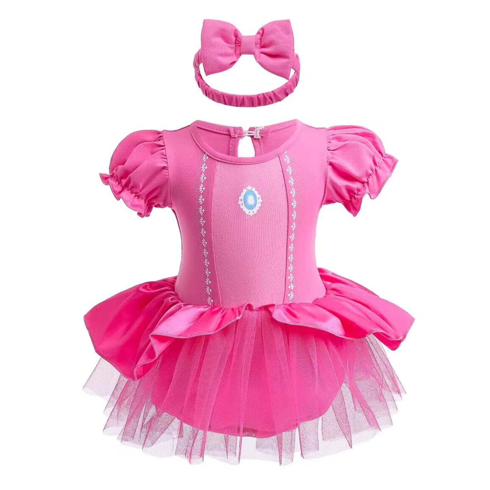 Szytypyl Princess Peach Costume for Baby Girls Halloween Outfit Pink Dress Up with Headband