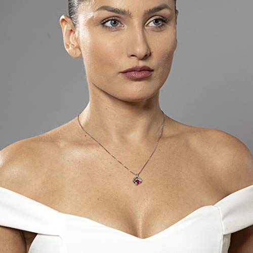 PEORA Created Ruby Pendant Necklace for Women Sterling Silver, Floating Orbit Solitaire, 1.25 Carats Cushion Cut 6mm, with 18 inch Italian Chain