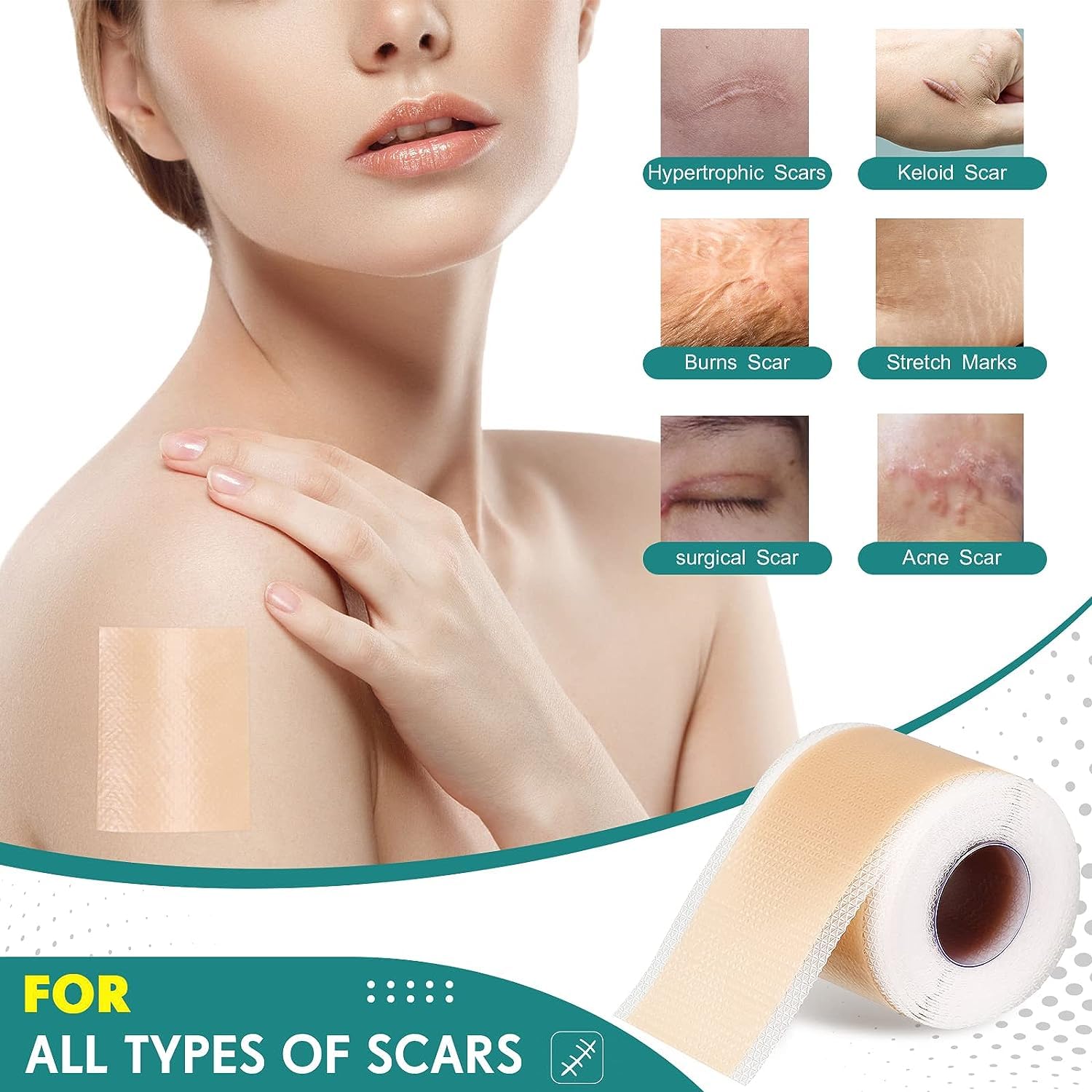Pumkot Silicone Scar Sheets, Silicone Scar Tape(1.6β x 120β Roll-3M), Scar Removal Away Strips for Surgical Scars, Keloid, C-Section, Burn et