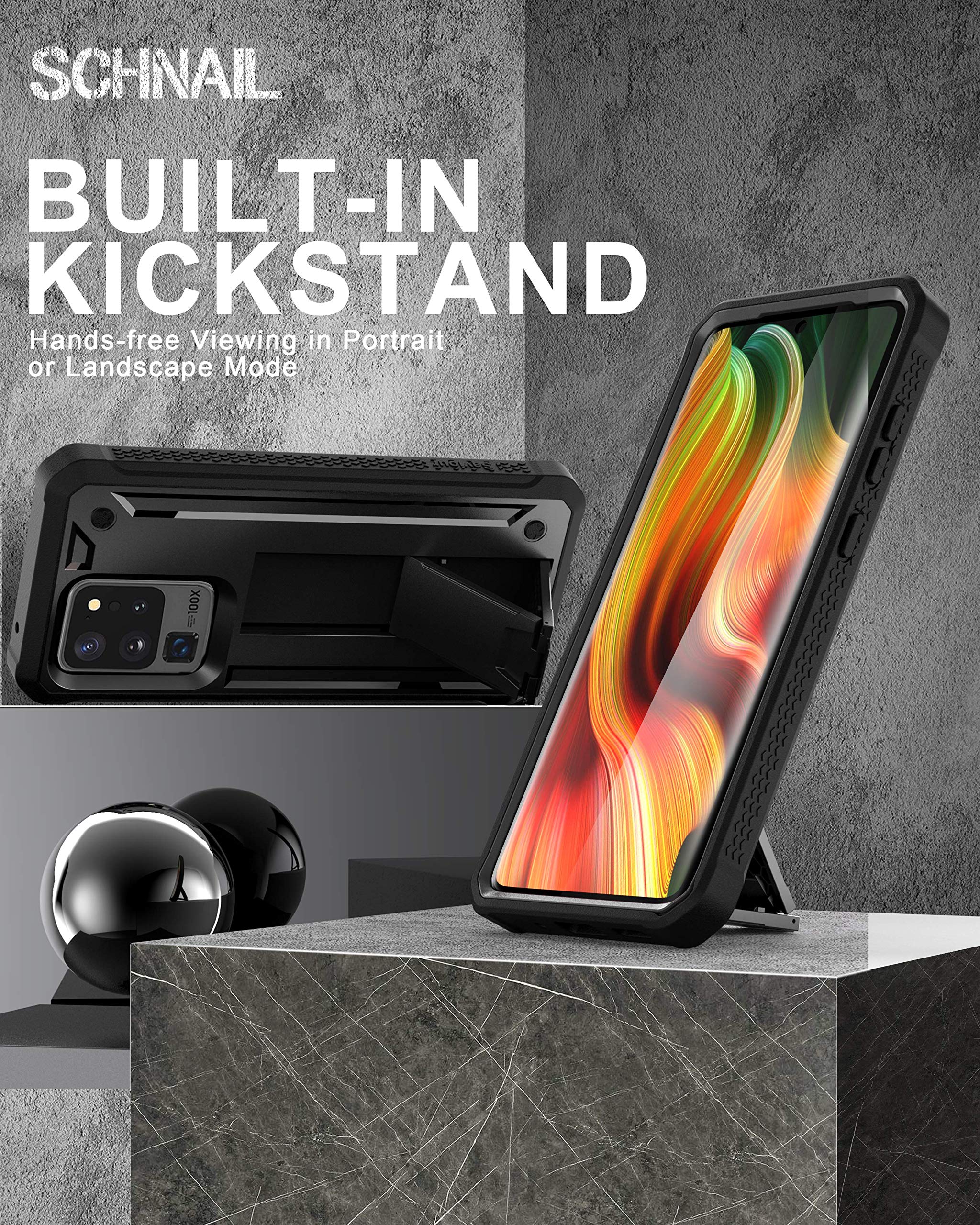 Schnail Titan Compatible with Samsung Galaxy S20 Ultra 5G Case, Military Grade Drop Tested Heavy Duty Full Body Protective Case with Kickstand - Black