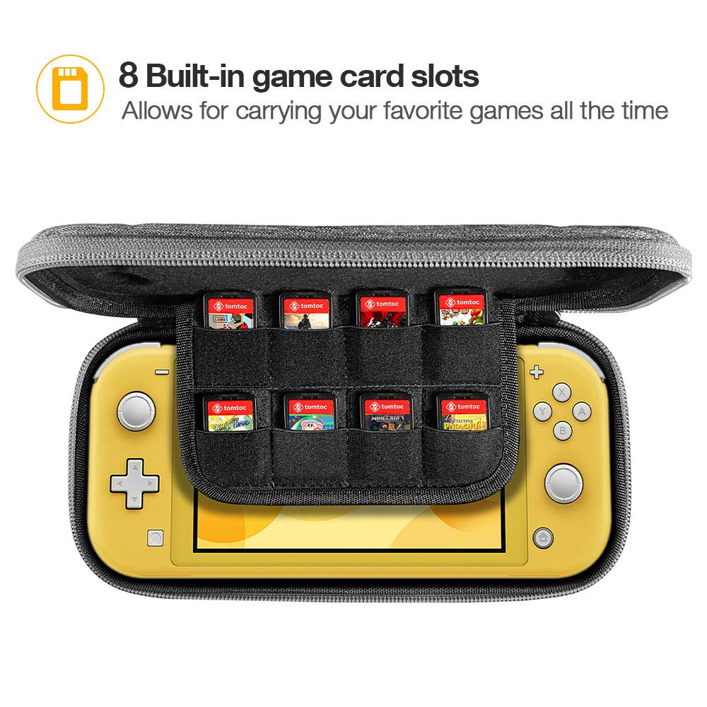 tomtoc Switch Lite Case, Slim Protective Carrying Case with Original Patent, Travel Storage Switch Lite Sleeve with 8 Game Cartridges and Military Level Protection for Nintendo Switch Lite, Gray