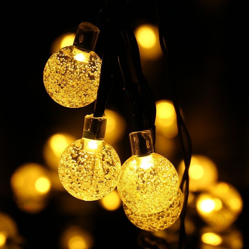 WERTIOO Solar String Lights 45ft 80 LEDs, Outdoor Solar Power Globe Lights Waterproof Crystal Ball Lighting for Patio, Lawn, Garden, Wedding, Party, Christmas Decorations (Warm White)