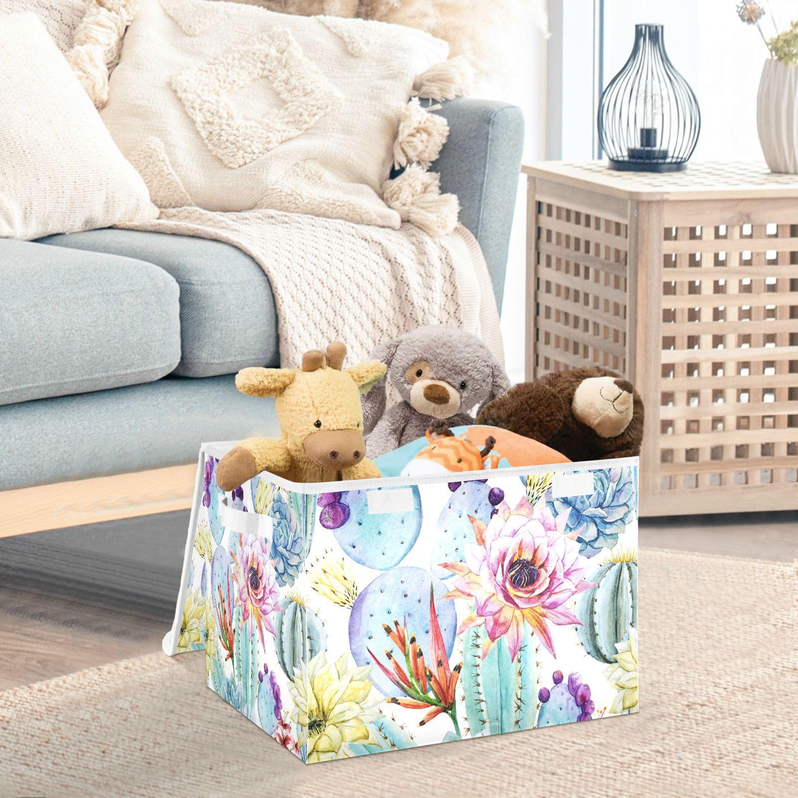 xigua Cactus Storage Bin with Lids Larger Collapsible Decorative Cube Storage Bins with Handles Divider for Bedroom Closet Living Room
