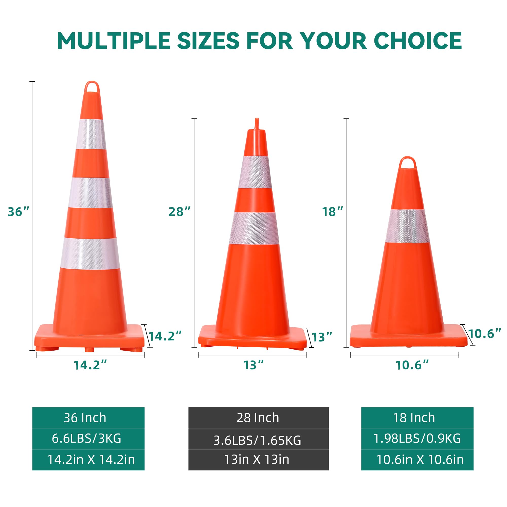 YITAHOME Traffic Cones 28 Inch (10 Pack), with 29.5FT Chain and Reflective Collars, PVC Orange Construction Cones, Safety Cones for Parking Lot, Home Road