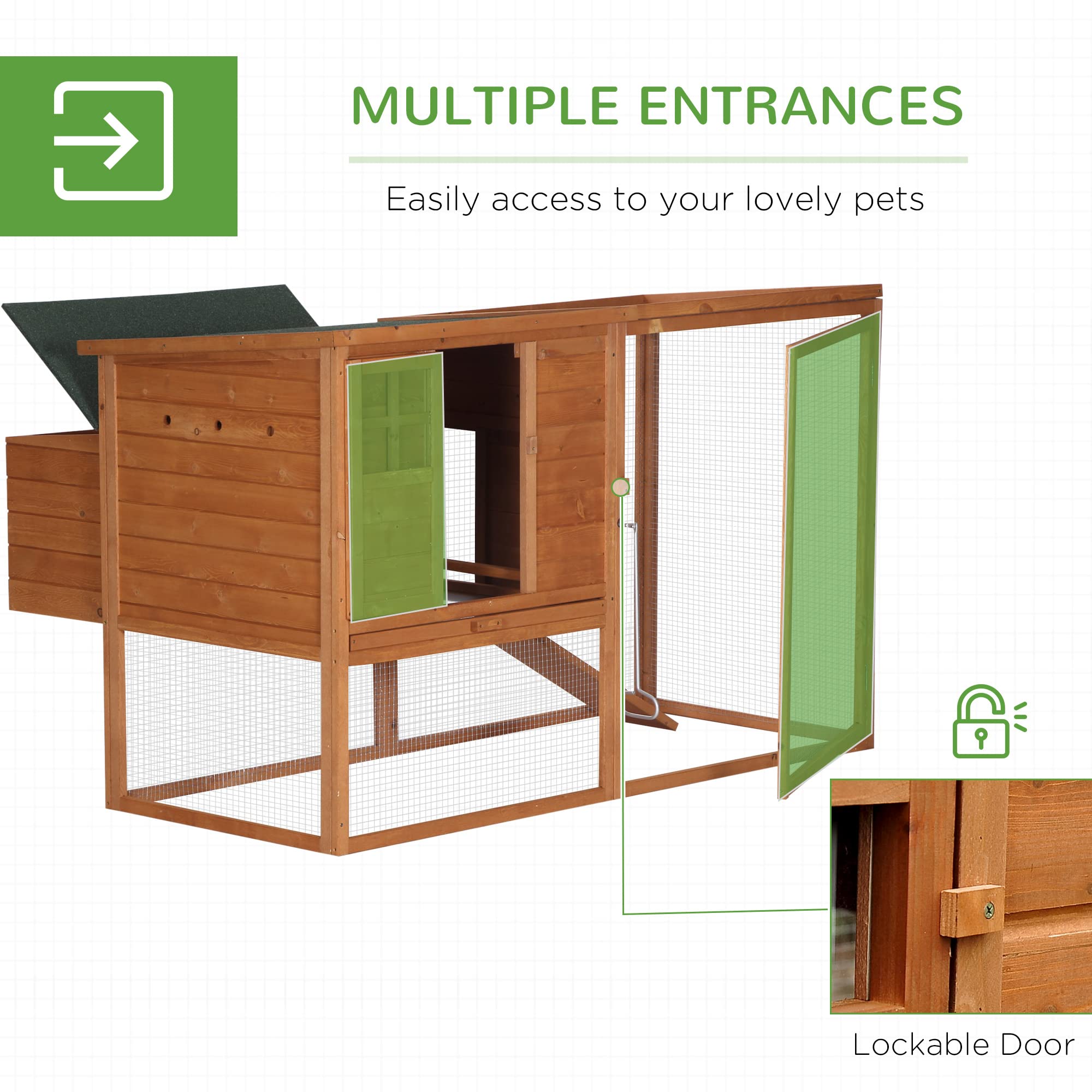 PawHut 64" Large Wooden Chicken Coop Kit With Outdoor Run And Nesting Box