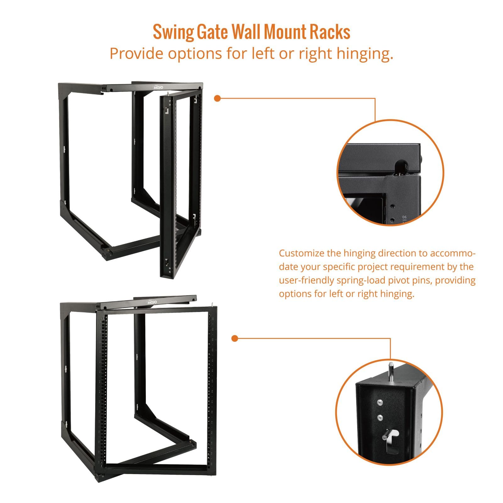 Tecmojo 15U Wall Mount Open Frame Network Rack, Swing Out Hinged Door 18 Inch Depth, Holds Network Servers and AV Equipment, Easy Rear Access to Equipment, Door Opens 180 Degrees from Either Side