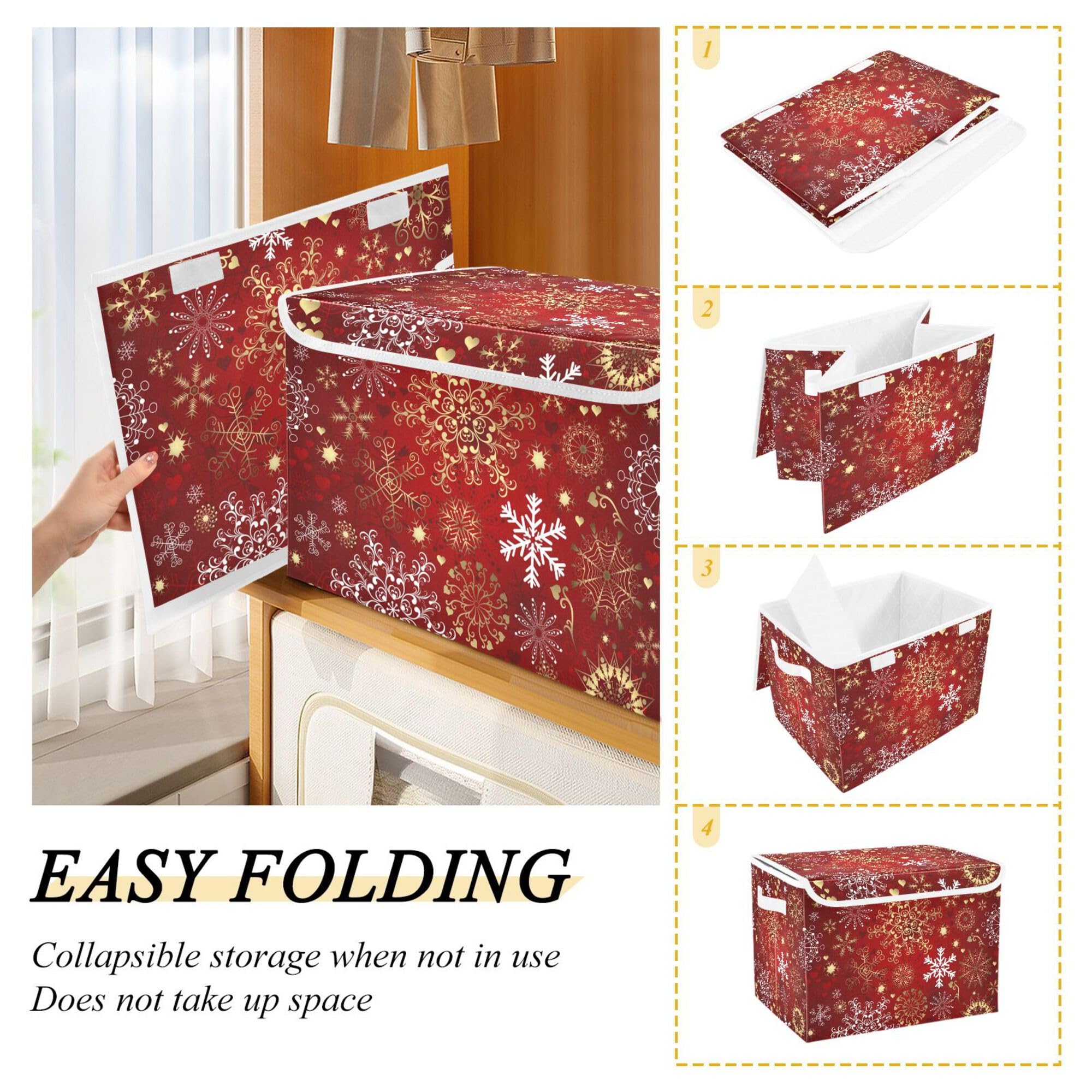 xigua Christmas Snowflakes Storage Bins with Lids and Carrying Handle,Foldable Storage Boxes Organizer Containers Baskets Cube with Cover for Home Bedroom Closet Office Nursery
