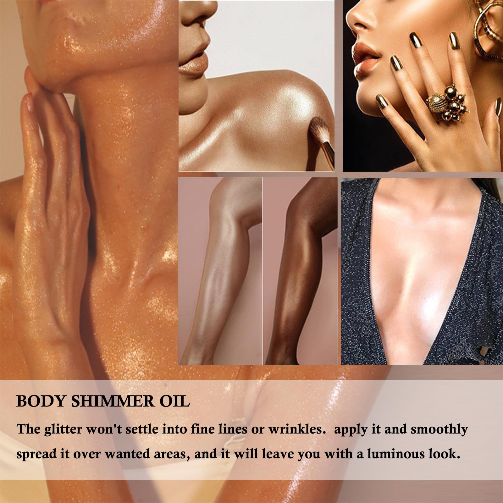 Shimmer Body Oil, 4 Colors Face and Body Liquid Luminizer, Waterproof Moisturizing Light Shimmer Glow Illuminator Liquid Highlighter Makeup, Liquid Illuminator Body Highlighter 2.8oz/Jars (Halilua-shimmeroil-4#)