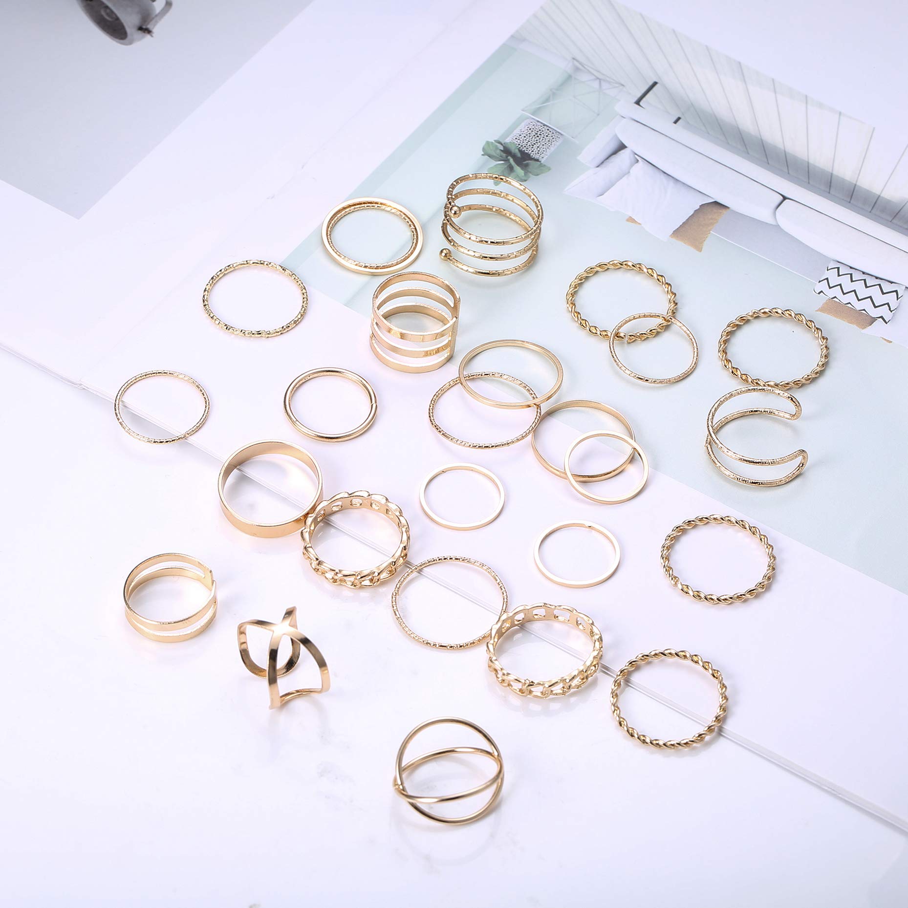 YADOCA 25 Pcs Simple Knuckle Midi Ring Set for Women Vintage Gold Finger Stackable Rings Set Carved Joint Nail Rings