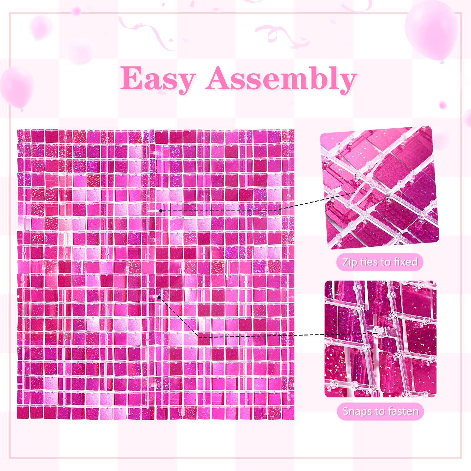 Shimmer Wall Backdrop Hot Pink Shimmer Wall Panels Valentines Backdrop Glitter Photo Background Sequin Backdrop for Birthday Anniversary Wedding Engagement Decoration,Pack of 24