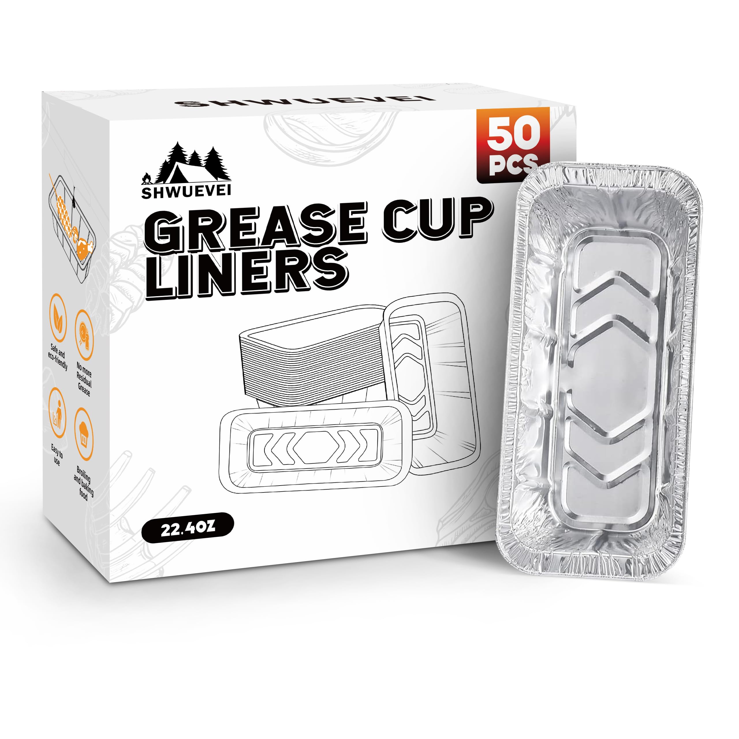 Shwuevei 50 Pack Blackstone Grease Cup Liners, Aluminum Foil Drip Pan Liners for 17'' 22'' 28'' 36Inch Blackstone Griddle, Griddle Grease Catcher Cup Liners, Blackstone Griddle Accessories