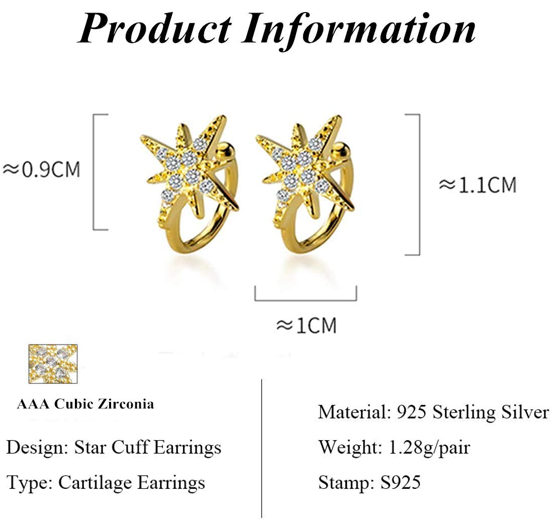 Simple CZ Star Cuff Wrap Earrings Cute Snowflake Crystal Twinkle Helix Cartilage Clip on Earrings Non Piercing Cartilage Earrings Hexagram ear cuff (snowflake ear cuff-gold)