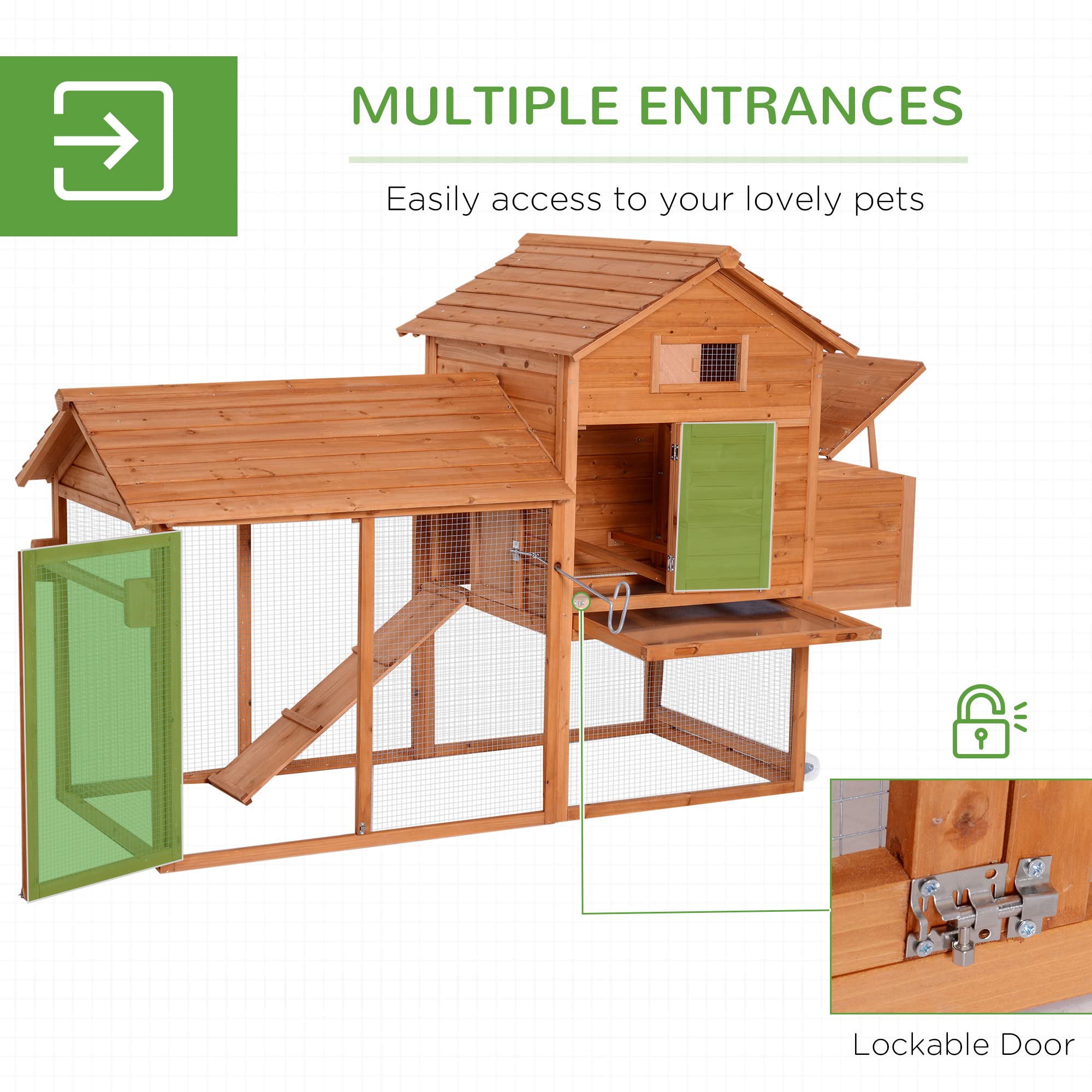 PawHut 83” Wooden Portable Backyard Chicken Coop With Fenced Run And Wheels