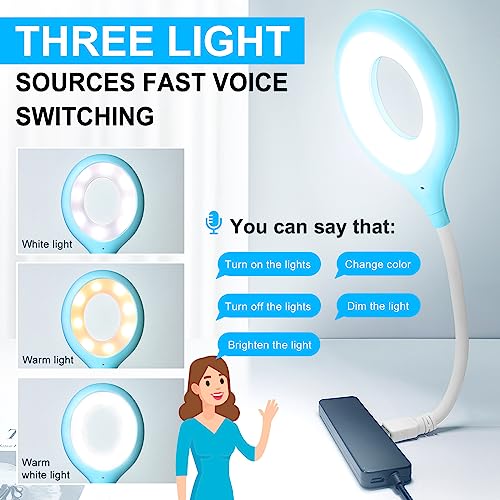 YiYaYo USB Voice Activated Night Light, Bedside Night Lamp Flexible Gooseneck LED Reading Lamp with 3 Color Modes and Brightness, Dimmable Eye Caring, for Laptop Computer Bedroom Nursery Kids Room