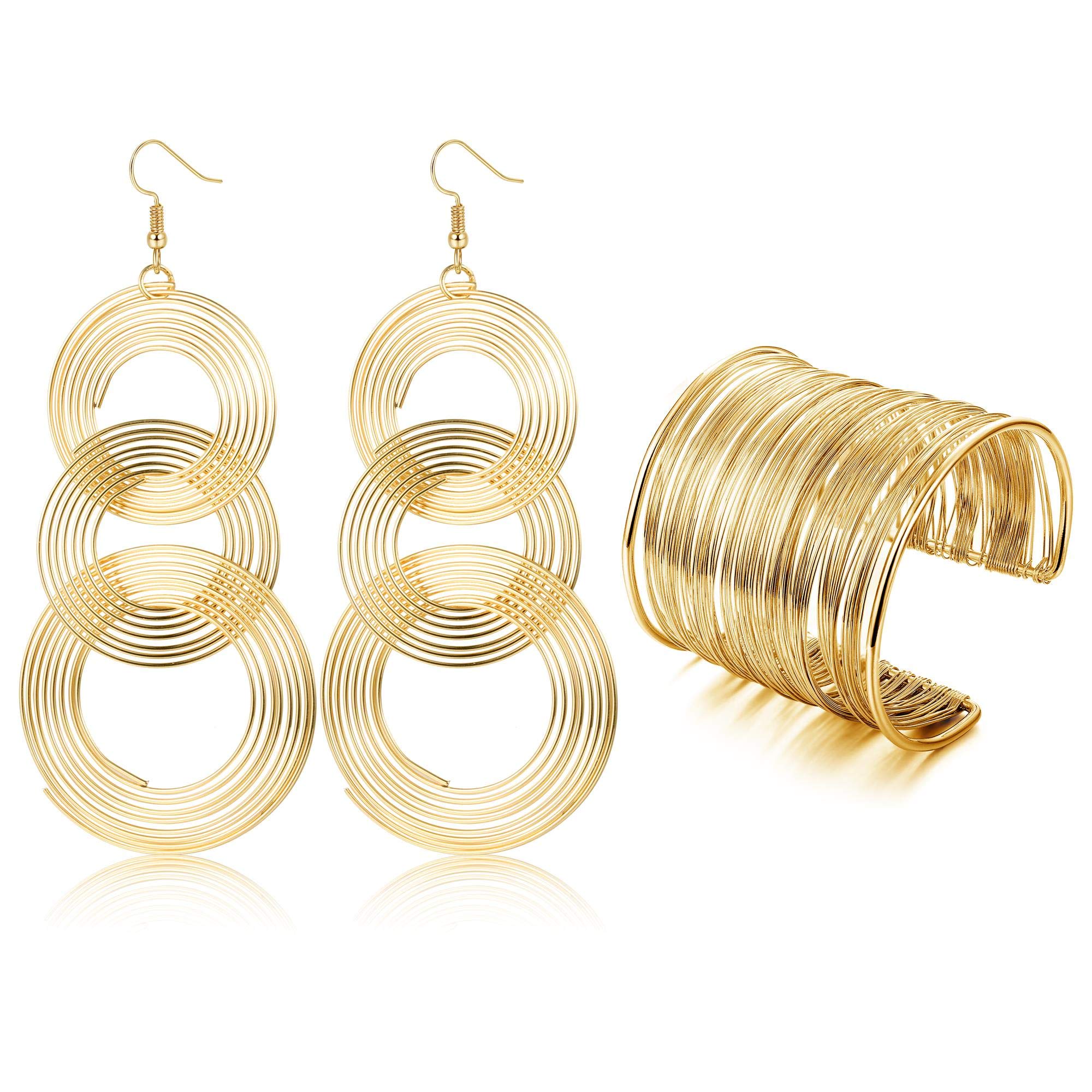 YADOCA 70s Disco Set Metal Coil Bracelets Gold Triple Swirl Disco Earrings for Women