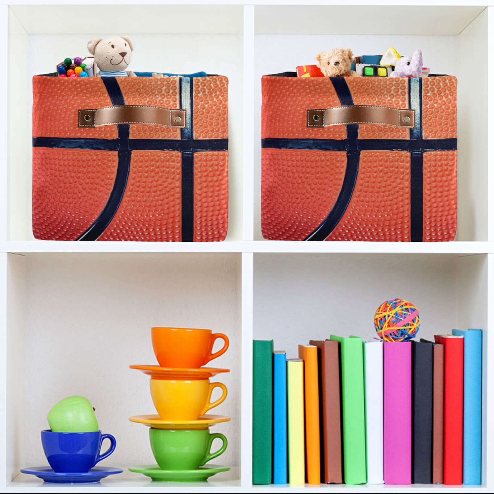 Sport Basketball Storage Bin Canvas Toys Storage Basket Bin Large Storage Cube Box Collapsible with Handles for Home Office Bedroom Closet Shelves,1 pc