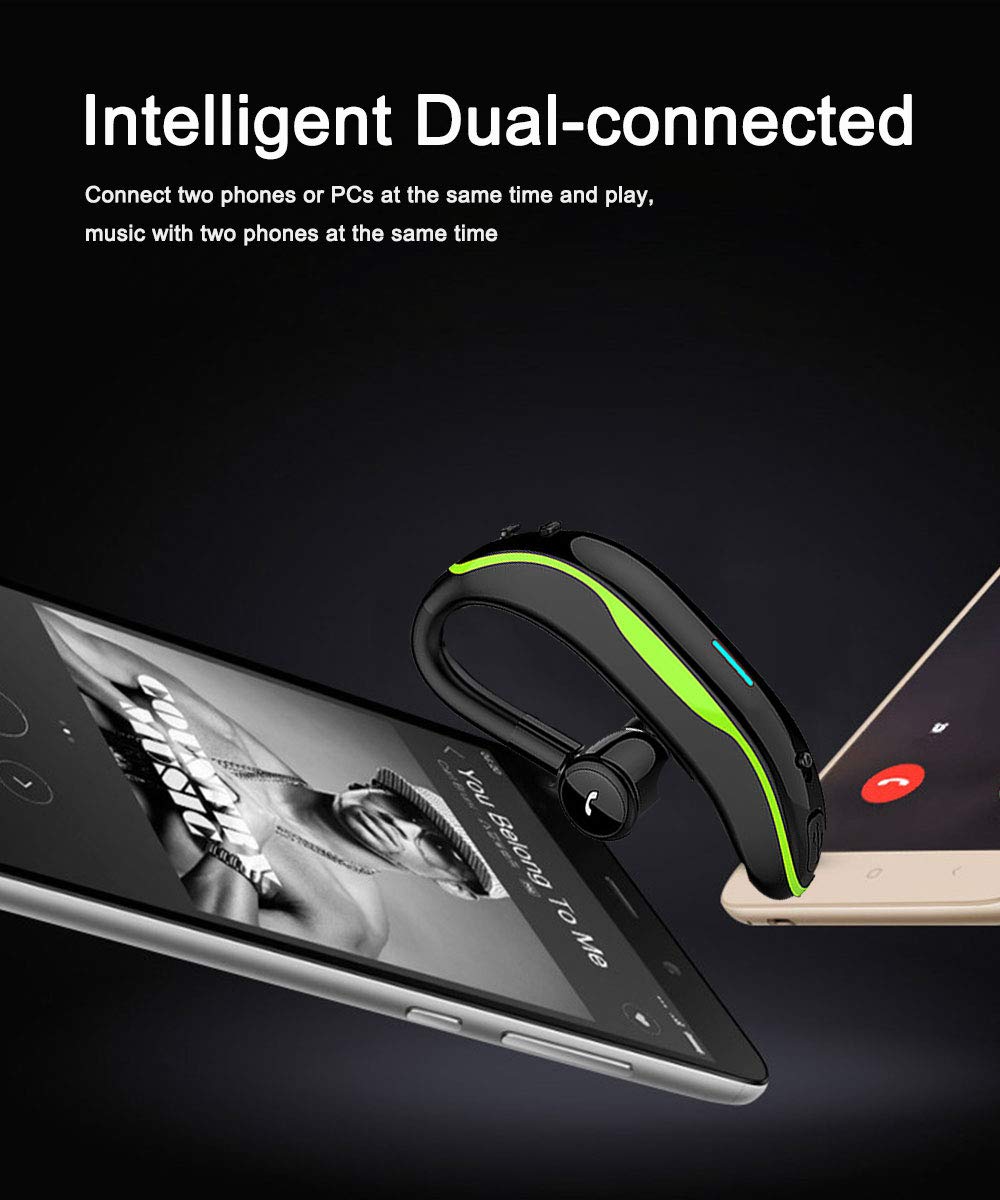 SLUB True Wireless Bluetooth Single Earbud with Microphone 17-18 Hours Playtime Noise Cancelling Waterproof Ear-Hook Sport Headset for Cell Phone(Green)