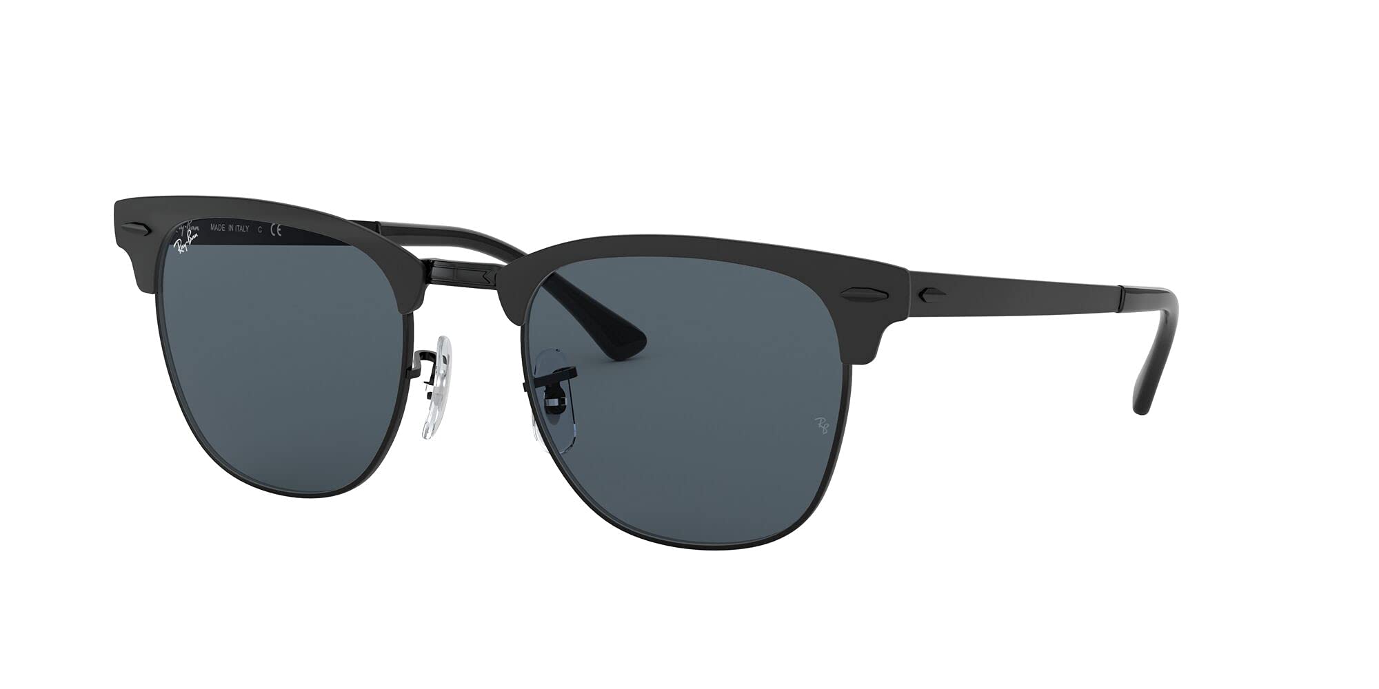 Ray-Ban RB3716 Clubmaster Metal Square Sunglasses, Matte Black On Black/Blue, 51 mm