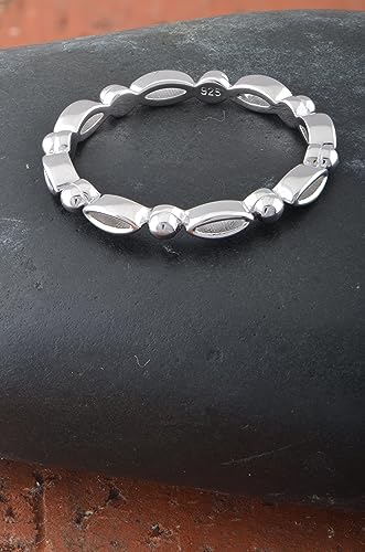 SILVERCLOSEOUT Rhodium Plated Sterling Silver Womens Dainty Stacking Bead Bar Band perfect for Ladies - Size 8