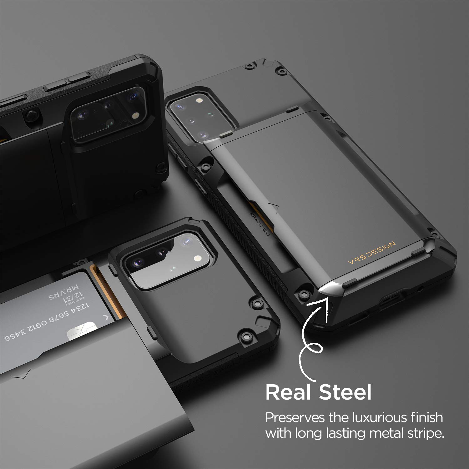 VRS DESIGN Damda Glide Pro Phone Case for Samsung Galaxy S20 Plus, with [4 Cards, Semi Auto] Premium Sturdy Credit Card Slot Wallet for Samsung Galaxy S20 Plus 5G Case 6.7"(2020) Black