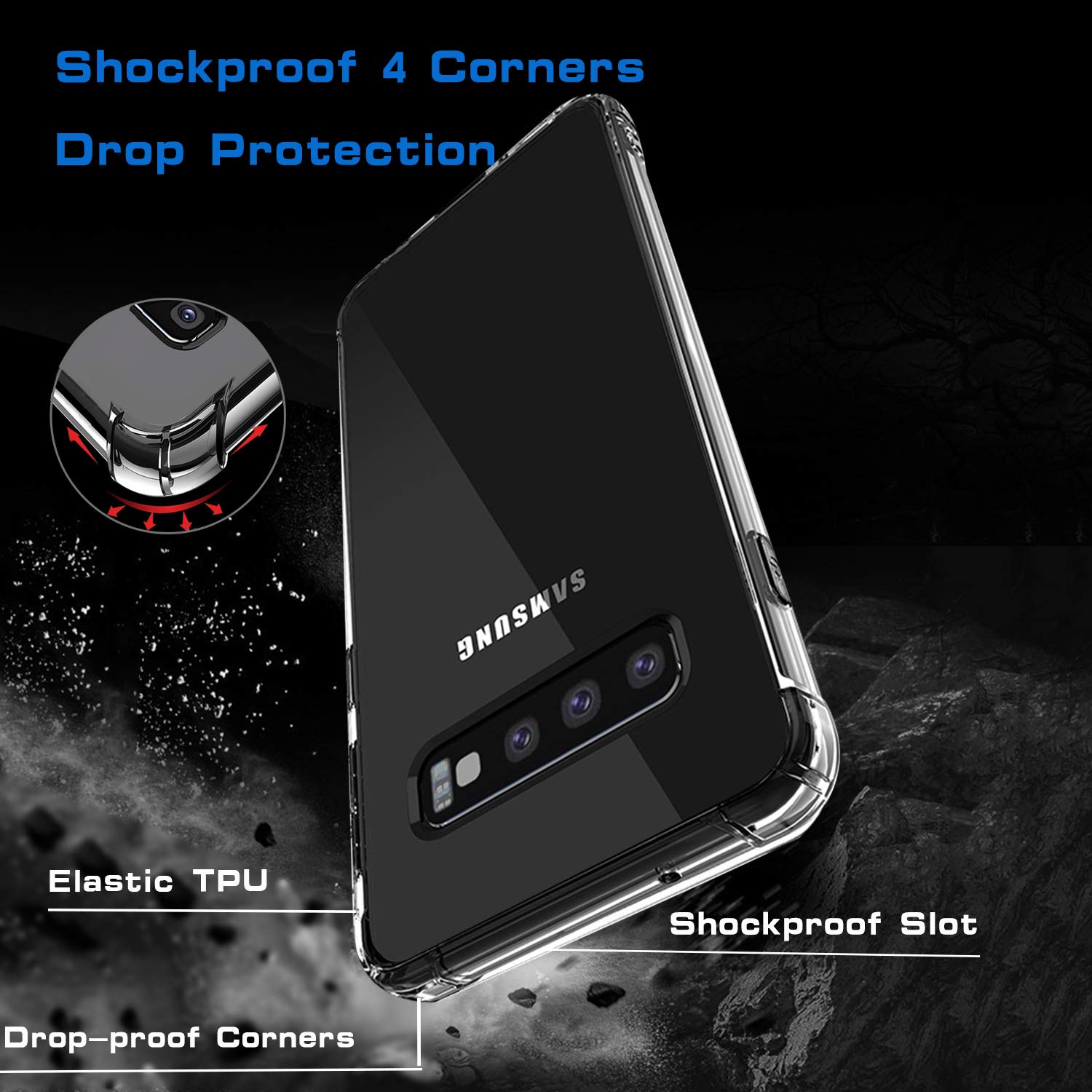 Weuiean Case [Shock-Proof Drop Protection] with [Sound Conversion] Feature Flexible Soft Silicone Bumper Protective Cover Clear Case, Samsung Galaxy S10 Plus 6.4" - Clear