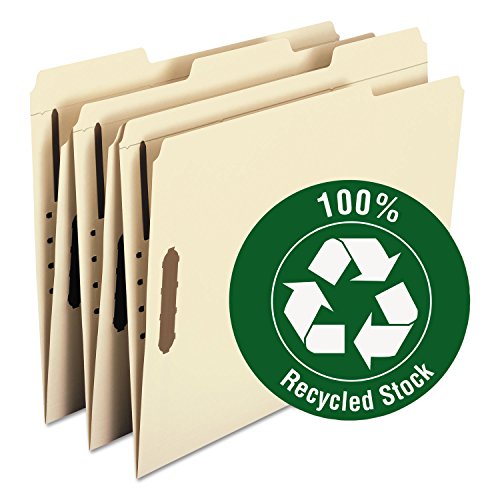 Smead 100% Recycled Fastener File Folder, 2 Fasteners, Reinforced 1/3-Cut Tab, Letter Size, Manila, 50 per Box (14547)