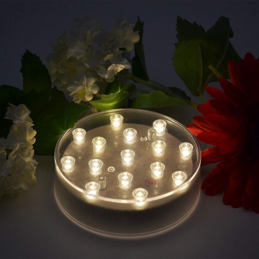 Simplelight 4 Inch LED Light Base for Centerpieces-with 15 Super Bright Warm White LED Light (4inch LED Vase Base Light, Warm White)