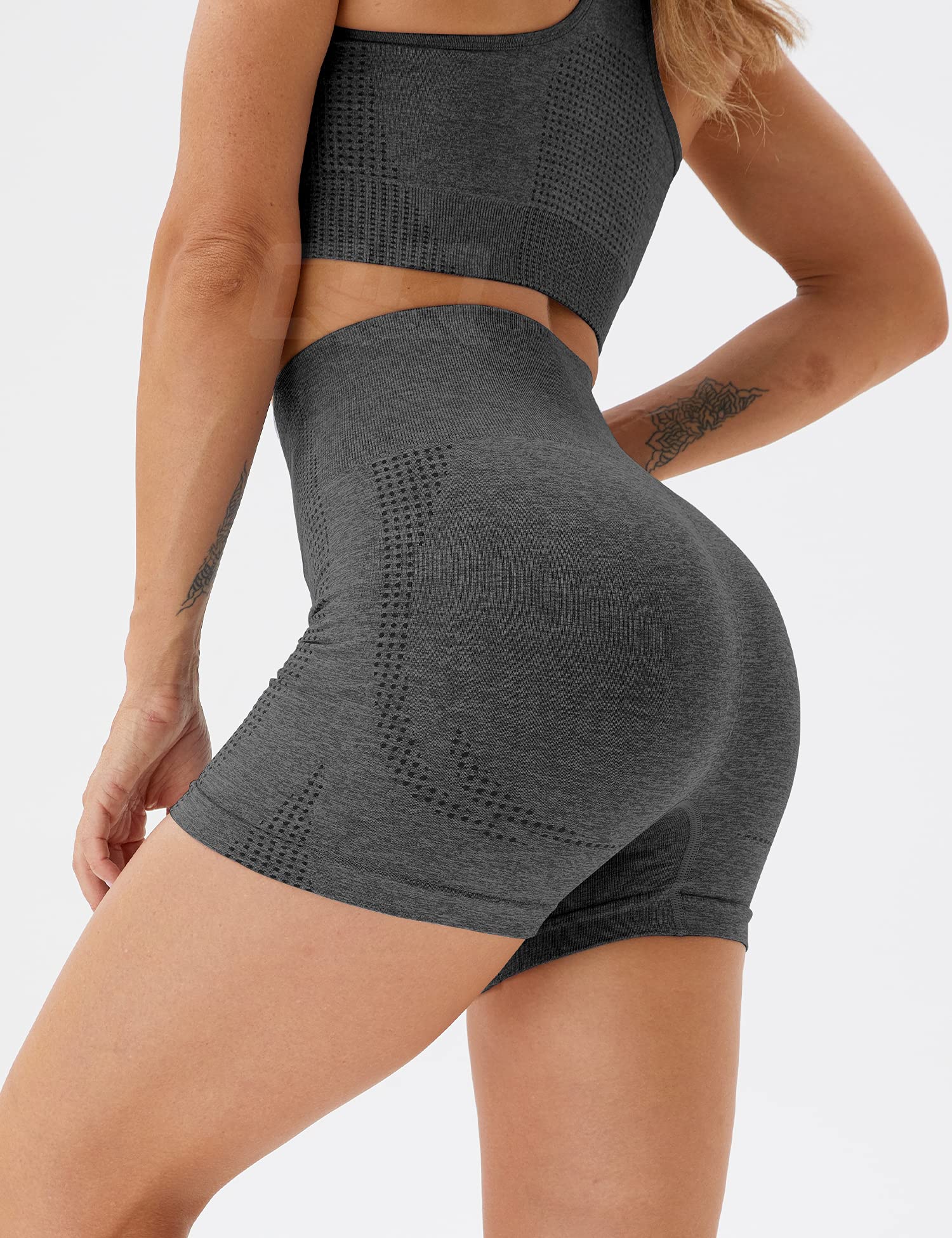 QOQ Women's Seamless Yoga Shorts High Waist Tummy Control Push up Running Elastic Shorts Compression Hot Pants Black M