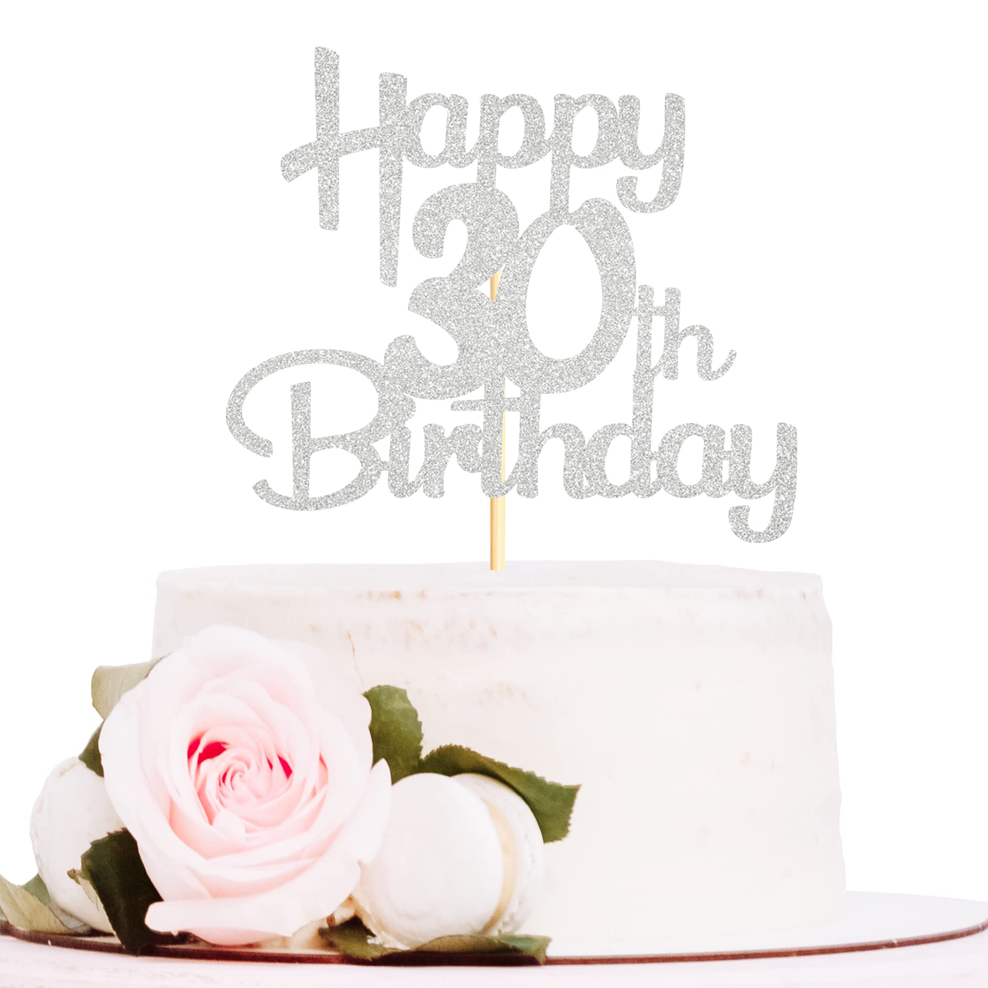 Sotpot Happy 30th Birthday Cake Topper Silver Glitter 30th Cake Toppers 30 Birthday Cake Decorations Cheers to 30 Fabulous Party Cake Picks - 1 Pack