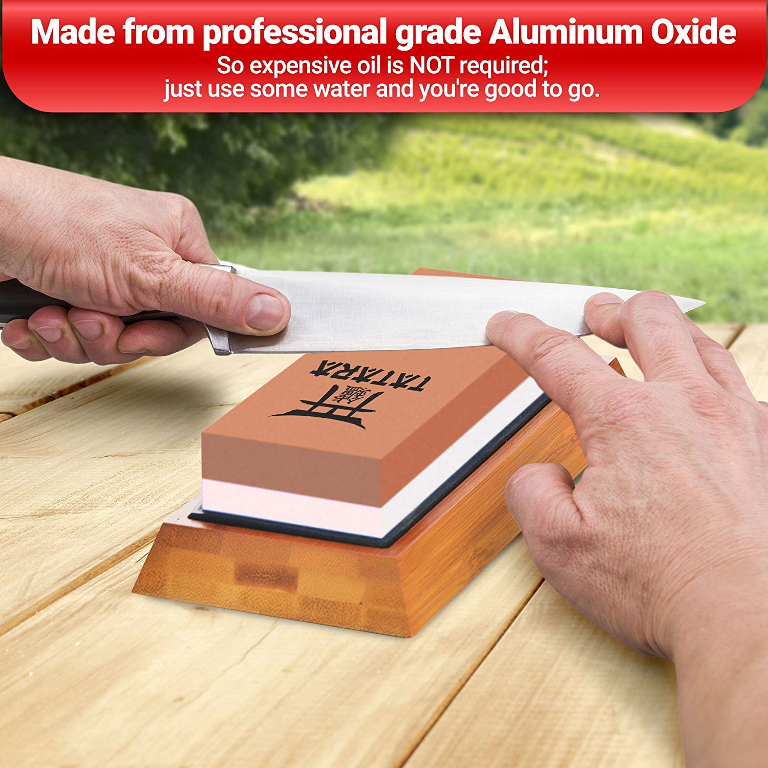 TATARA | Japanese Whetstone 1000/6000 Grit | Double Sided Knife Sharpening Stone With Honing Guide | Non-Slip Bamboo Base | Best Waterstone Sharpener