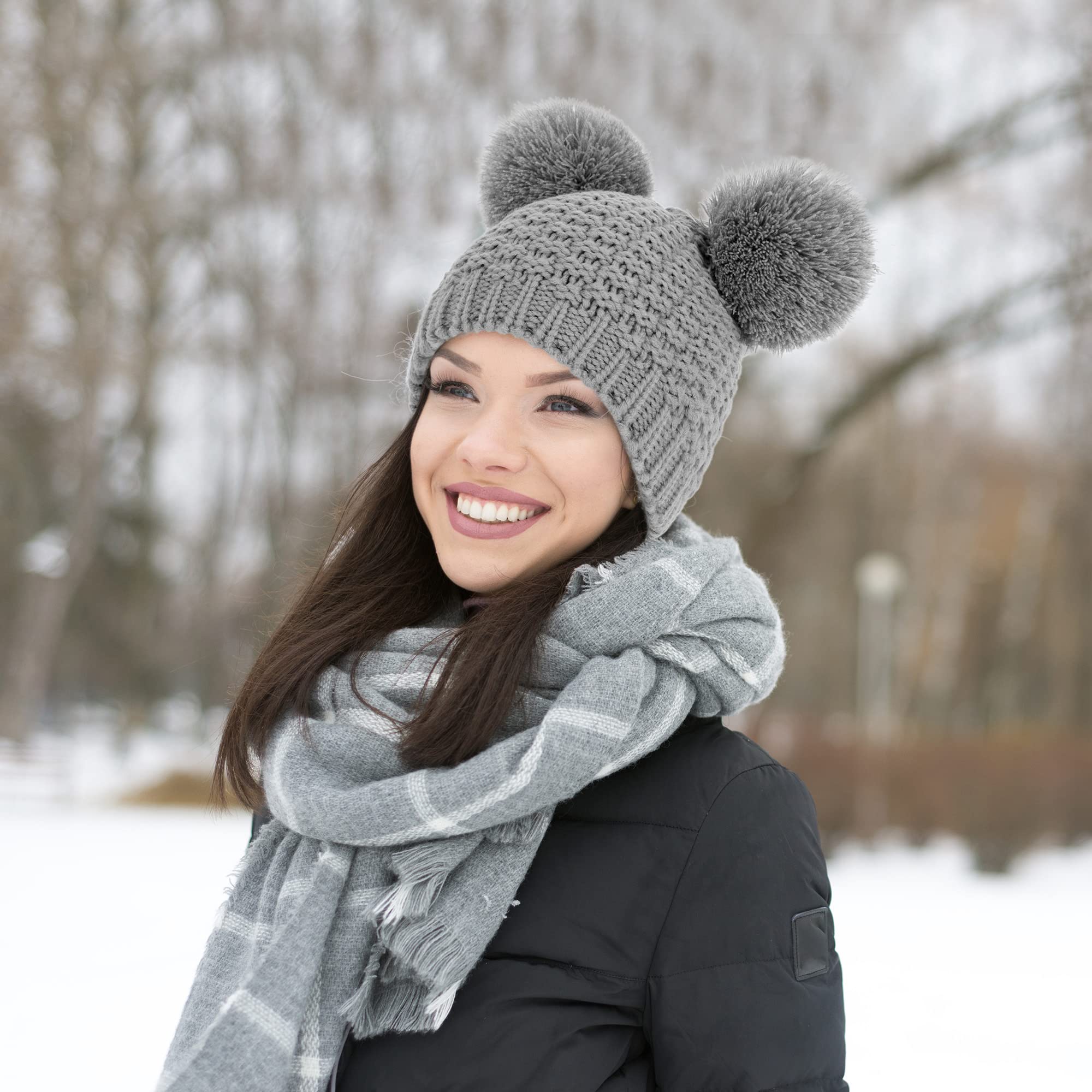 Simplicity Beanie for Women Winter Cable Knit Pompom Ski Snowboard Beanie Hat Black