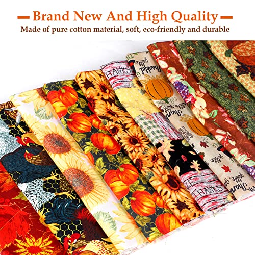 Souarts 10pcs Thanksgiving Fabric, 20x20inch/50x50cm Cotton Fabric Bundle, Squares Fabric Craft Sewing Quilting Patchwork Cloths, DIY Craft Pattern Square Fabric(Orange Thanksgiving,20inch/50cm)