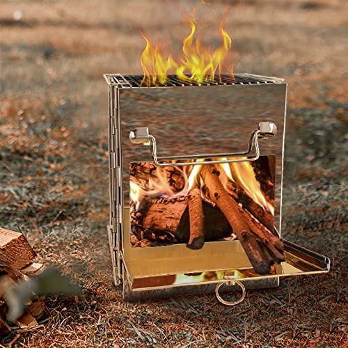 TAMYID Charcoal Grills, Stainless Steel Camping Multifunctional Mini Barbecue Rack Household Square Firewood Stove Barbecue Stove Folding Portable