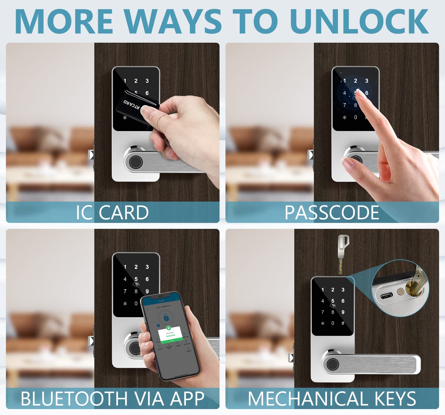 Smart Locks for Front Door: Keyless Entry Door Lock, Electronic Keypad Fingerprint Door Lock with 6-in-1 Unlock - Fingerprint, Bluetooth, Code, IC Card, Key, Remote Unlock