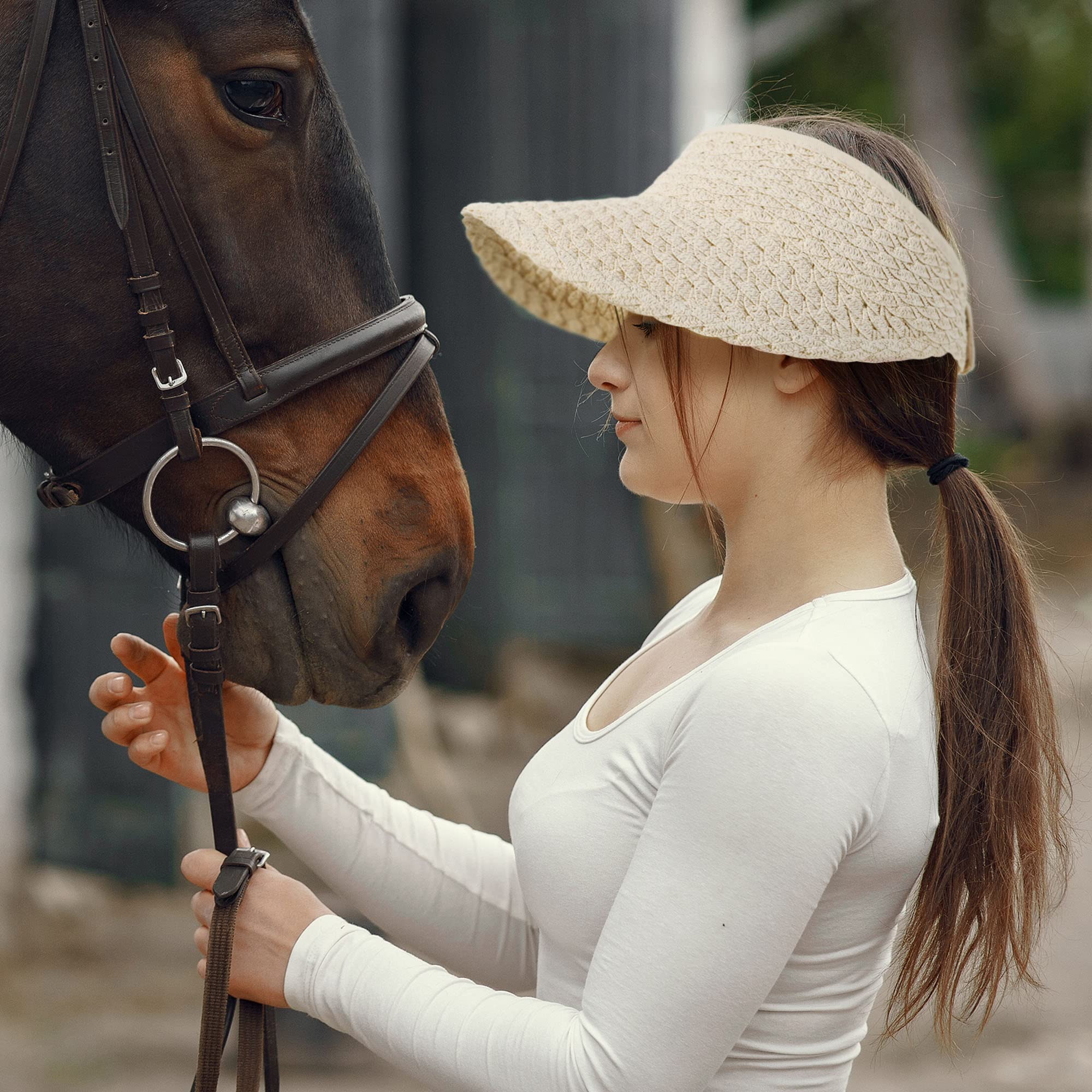 Sun Visors for Women Hats Visors for Women Golf Visor Beach Hats for Women Foldable Sun Visor Hat Straw Visor Hat Sunmmer Hats, Beige/Brown
