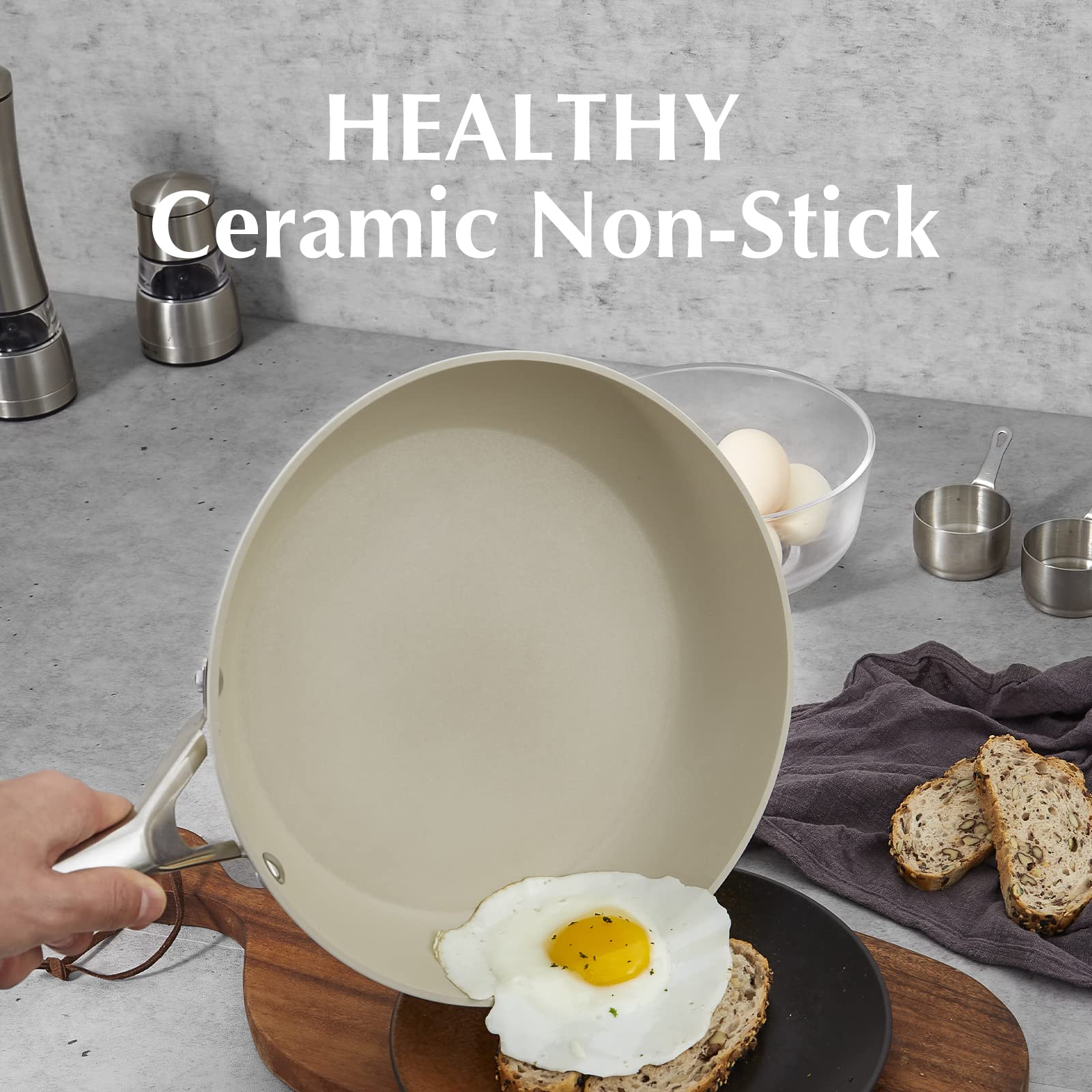 Rockurwok 6 Pcs Ceramic Nonstick Cookware Set, Durable Pots and Pans Set, Inducton, Dishwasher & Ovens Safe, Free of PFAS & PTFE, White